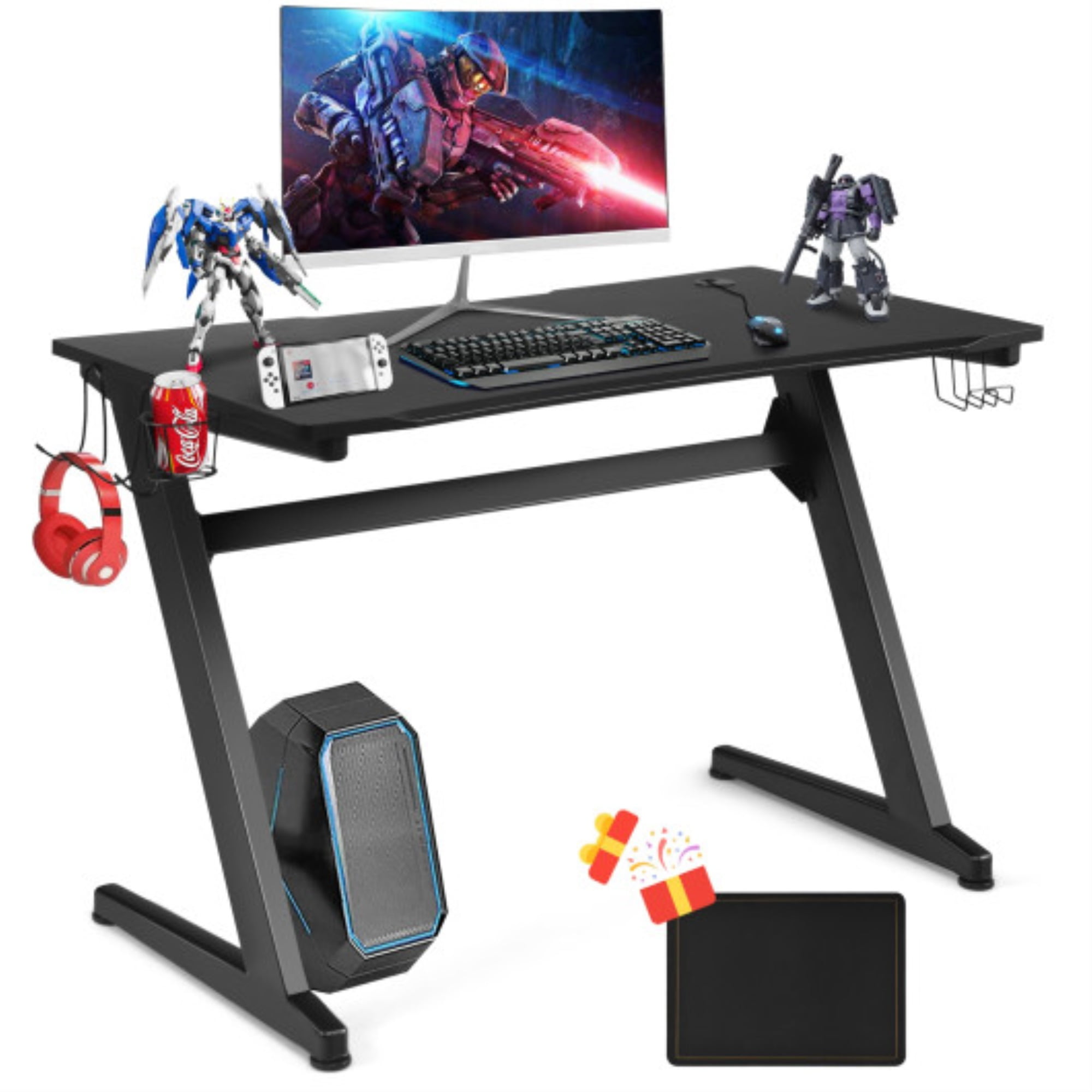 Sturdy Z-Frame Gaming Desk with Cup Holder and Headphone Hook - Walmart.com