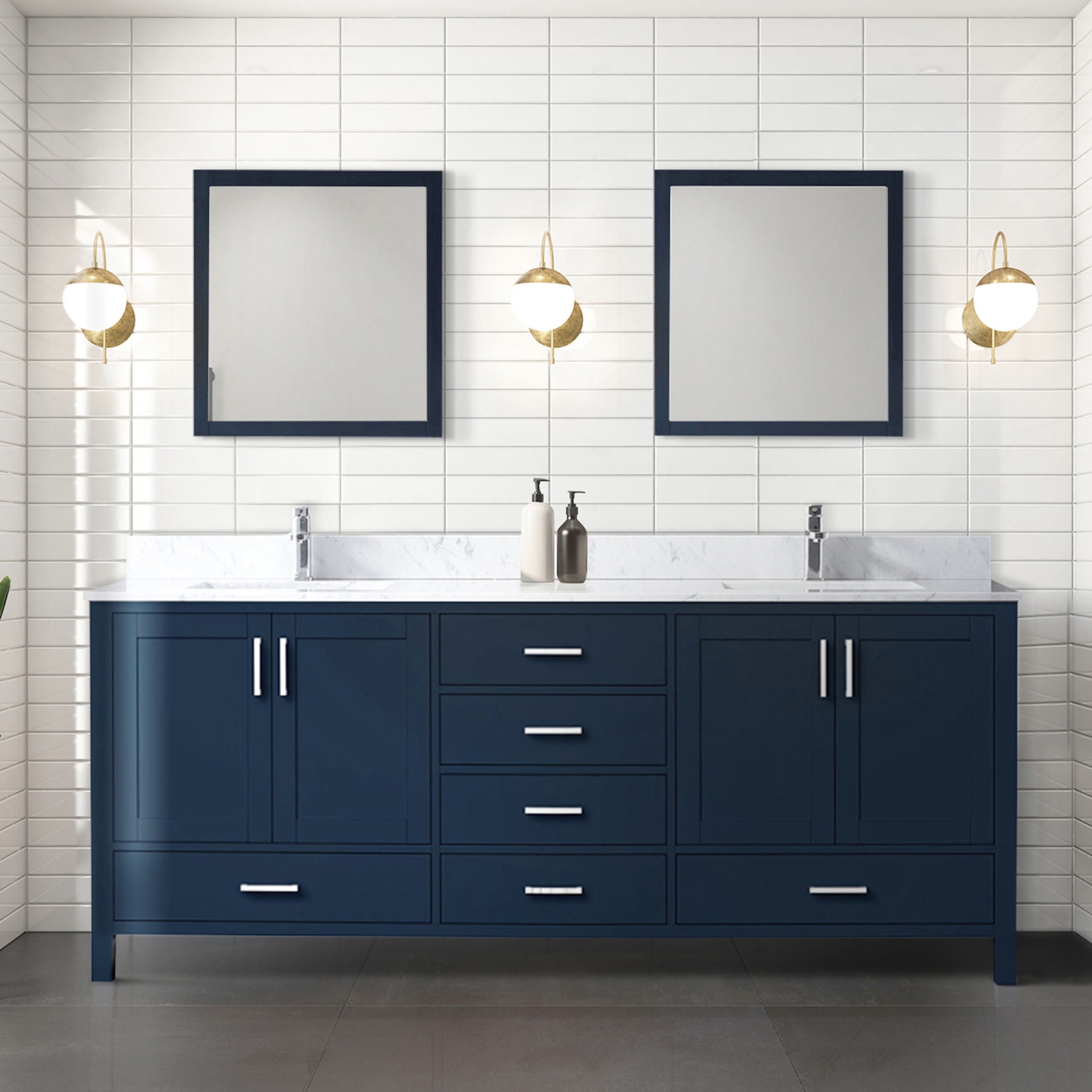 Sturdy and Attractive - Navy Blue Double Vanity with Marble Top for ...