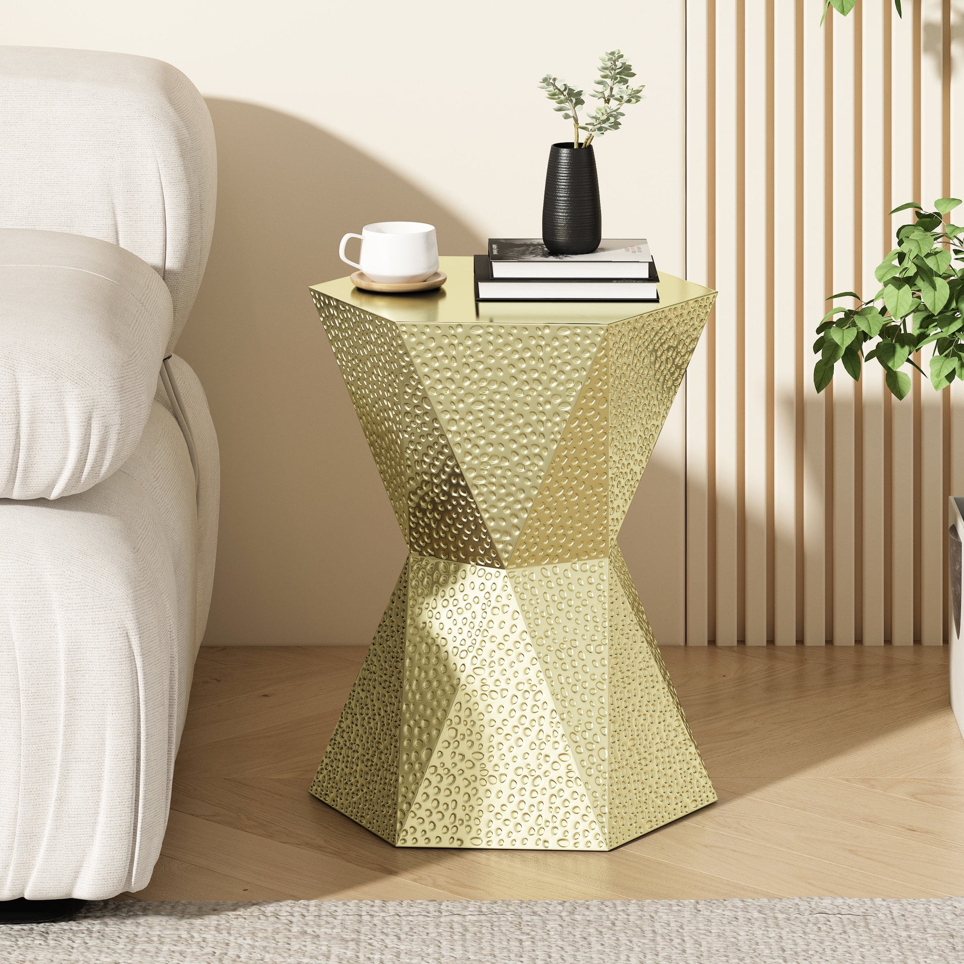 Sturdy iron - framed hexagonal side table for living room sofa side and ...