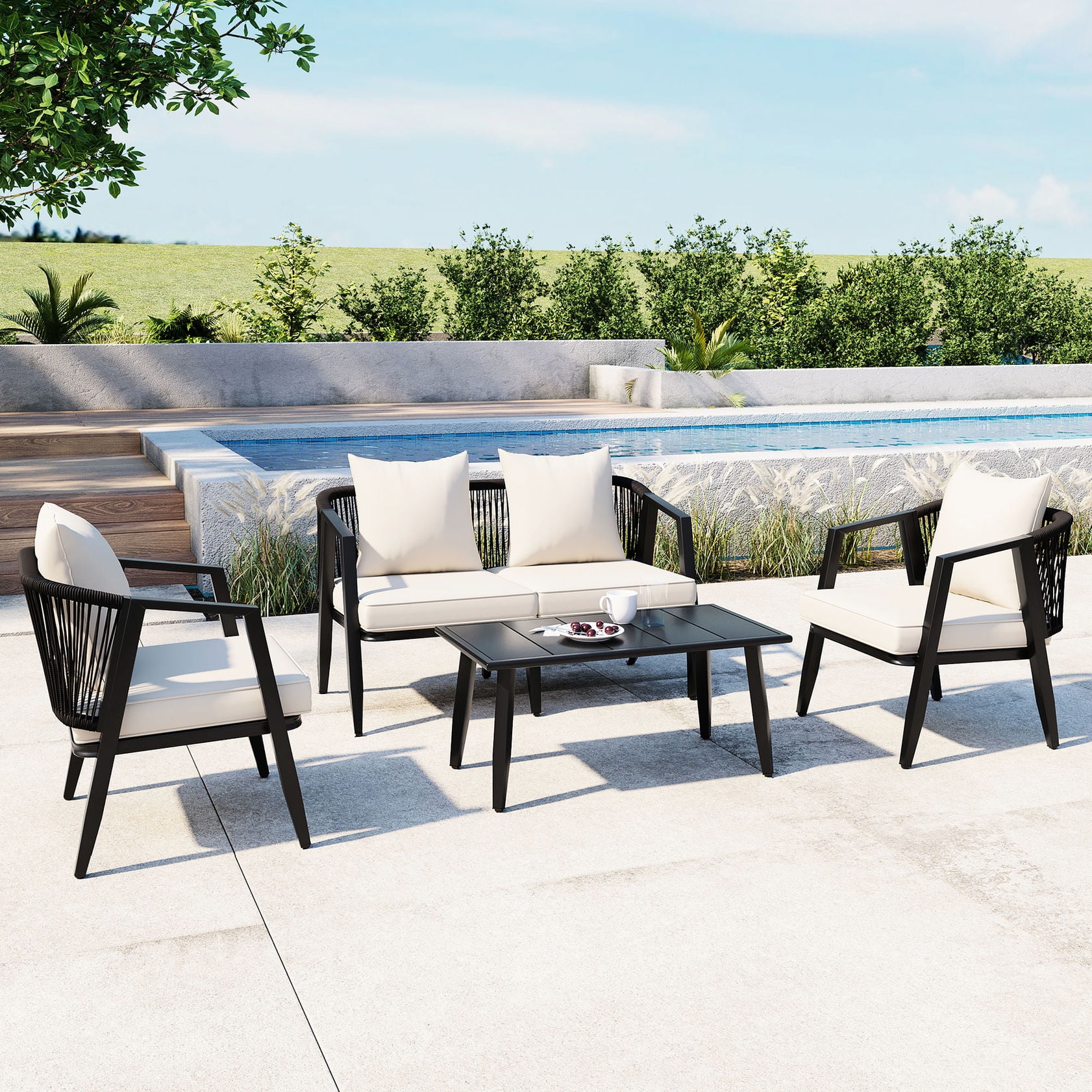 Sturdy iron table and chairs combination / Great for outdoor snacking ...