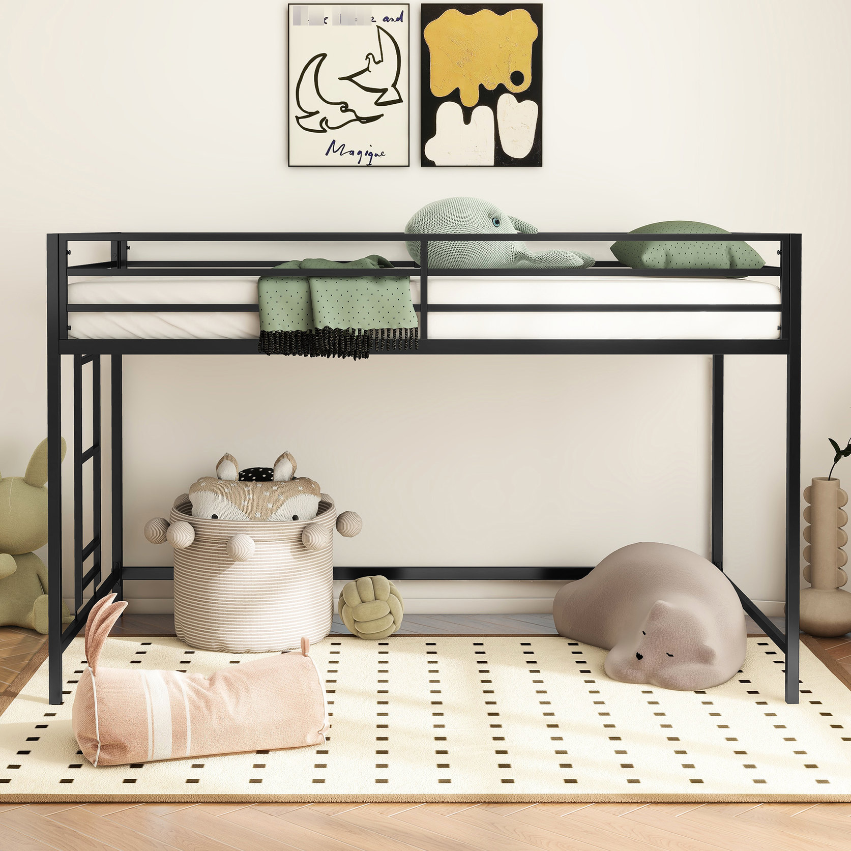 Sturdy square tube twin loft bed / Provides safety and stability in ...