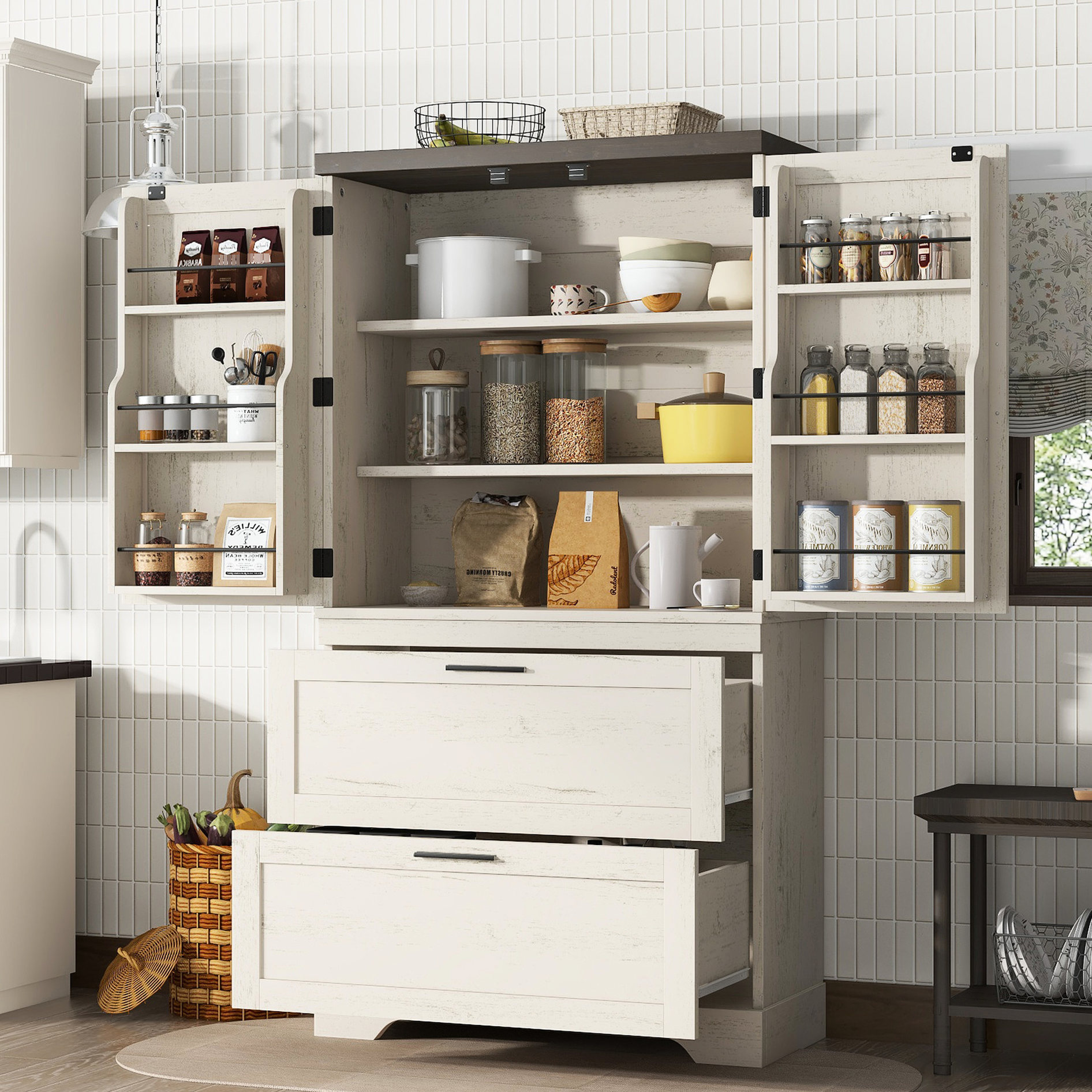 Sturdy wooden cabinet with X-shaped door and drawers for living room ...
