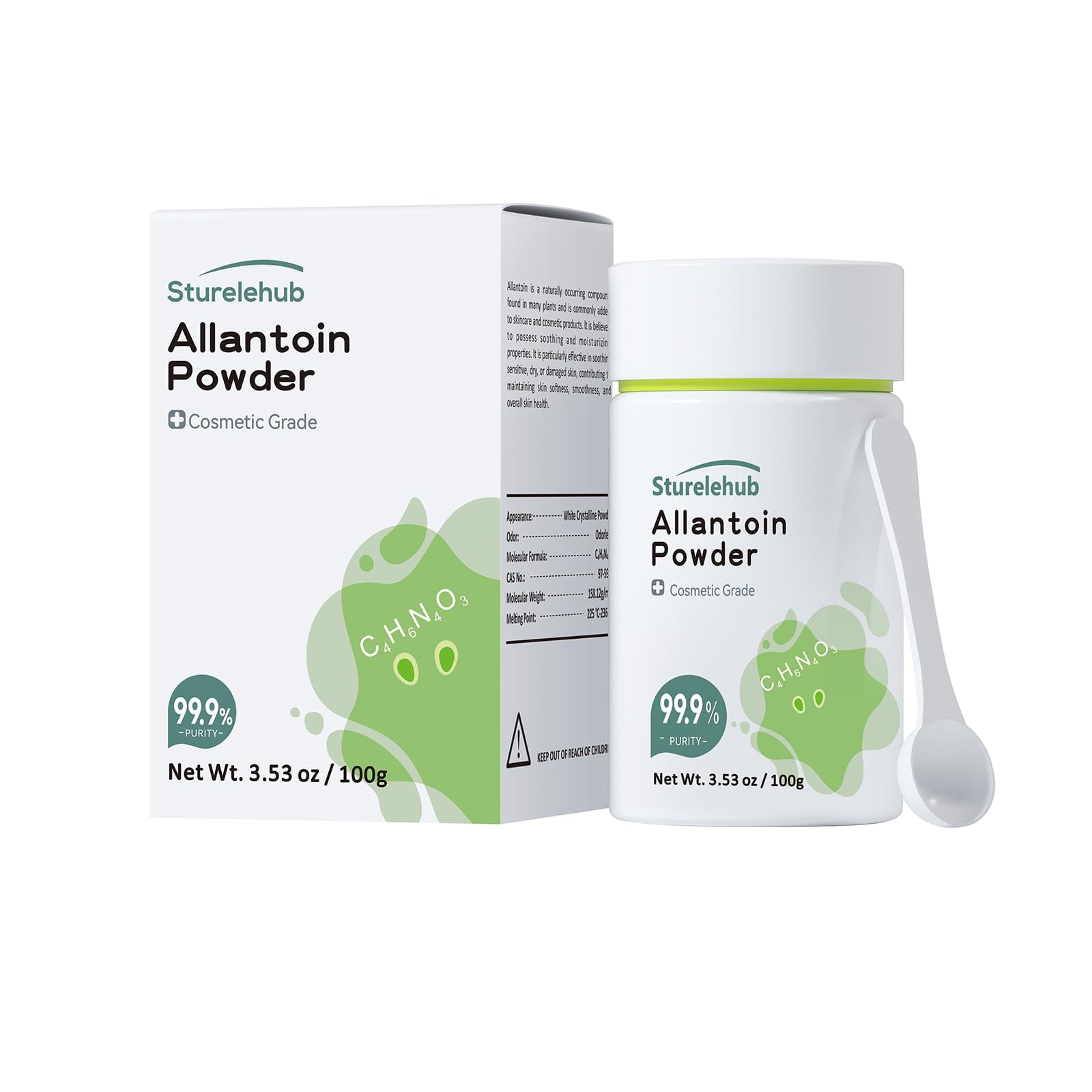 Sturelehub Allantoin Powder, 3.53 IFF17 OZ 99.9% Purity, Grade, DIY ...