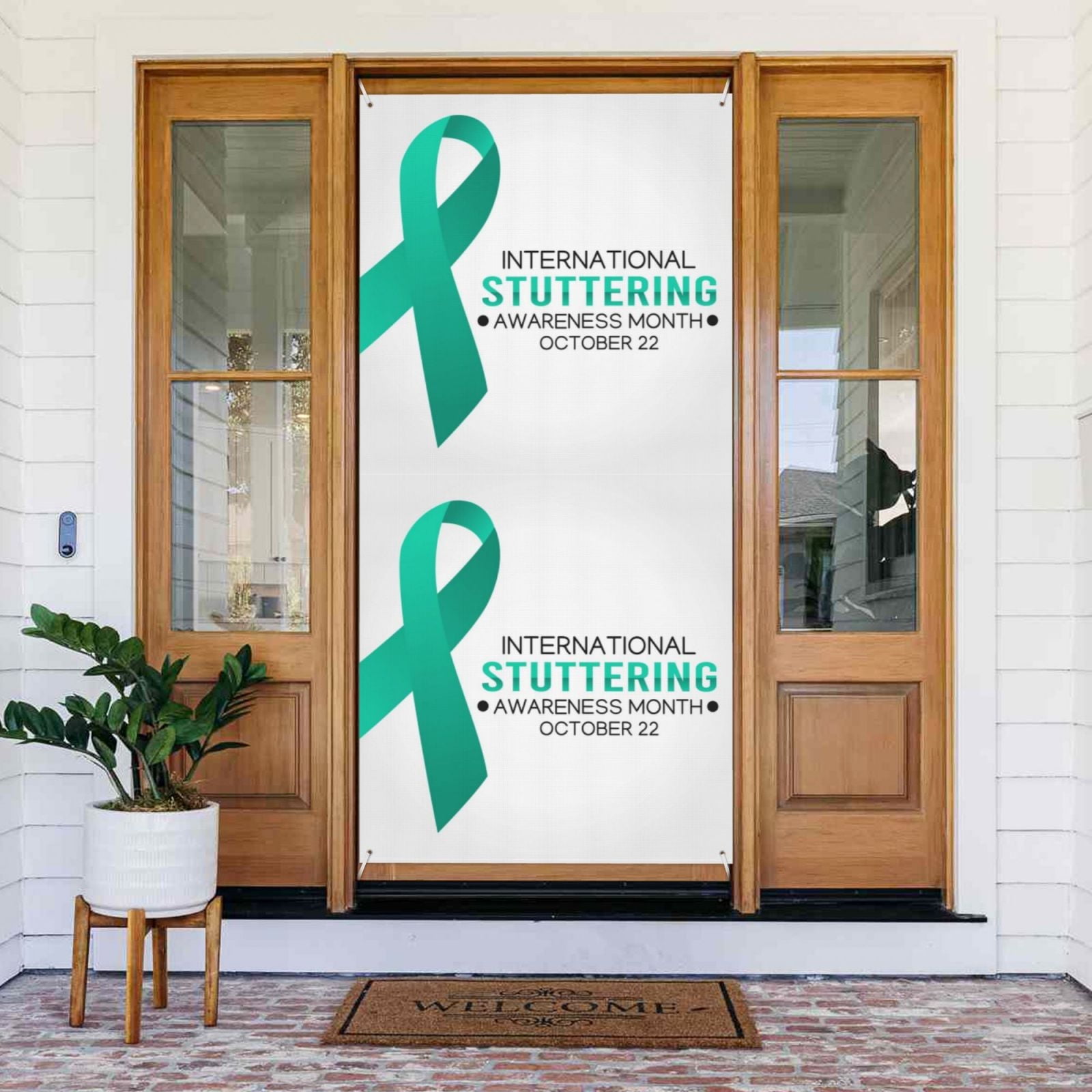 Stuttering Awareness Month Teal Ribbon Door Cover Decoration Backdrop ...