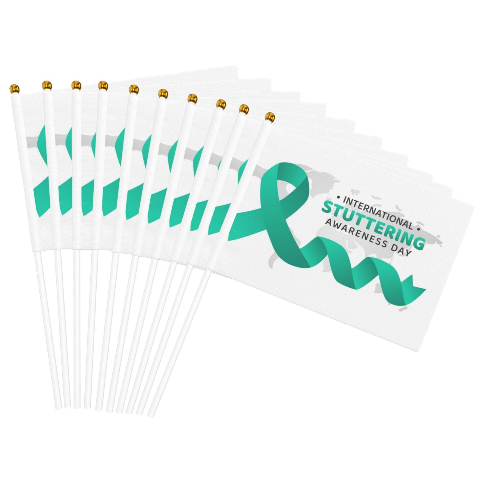 Stuttering Awareness Month Teal Ribbon Flag Small Mini Hand Held Flags ...