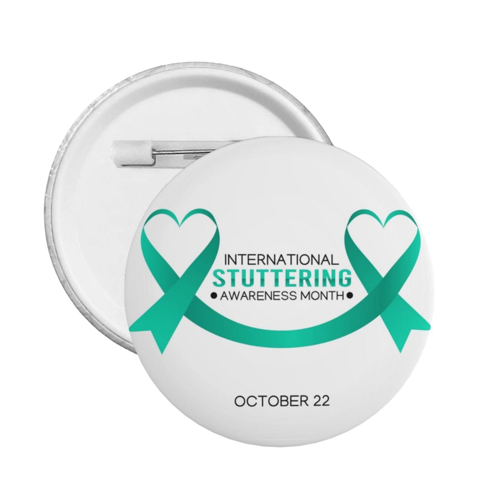 Stuttering Awareness Month Teal Ribbon Pin Button Badge, Personalised ...
