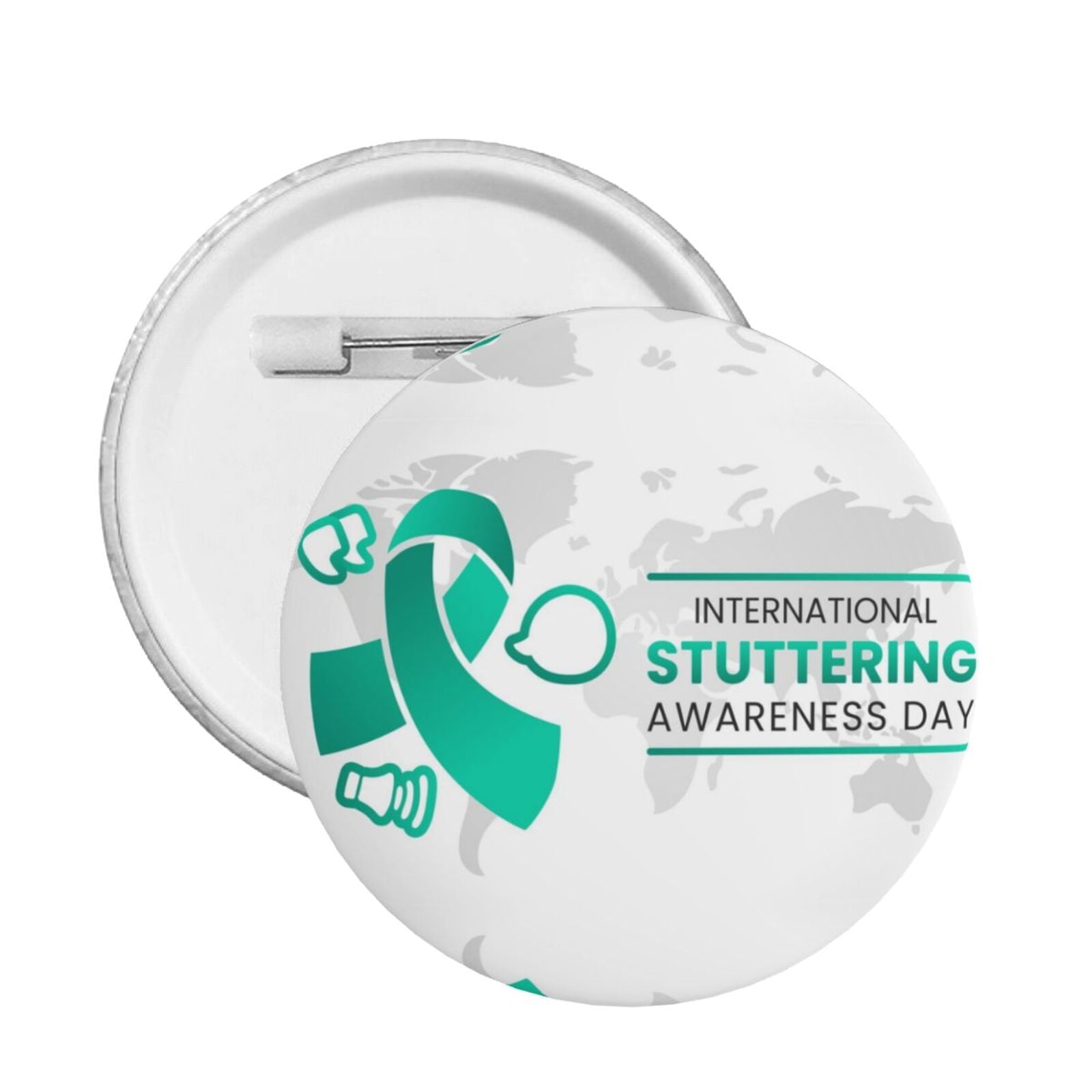 Stuttering Awareness Month Teal Ribbon Pin Button Badge, Personalised ...