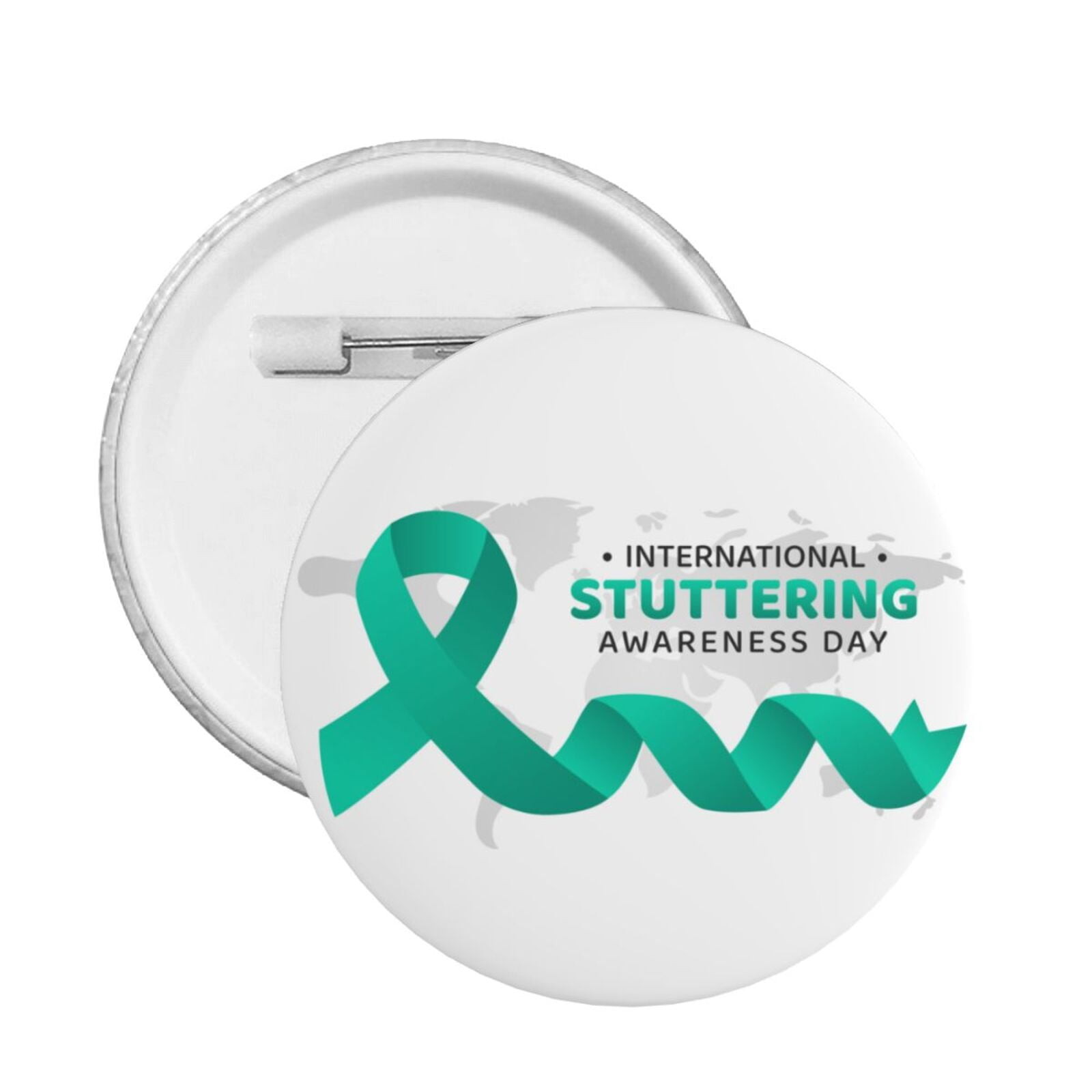 Stuttering Awareness Month Teal Ribbon Pin Button Badge, Personalised ...