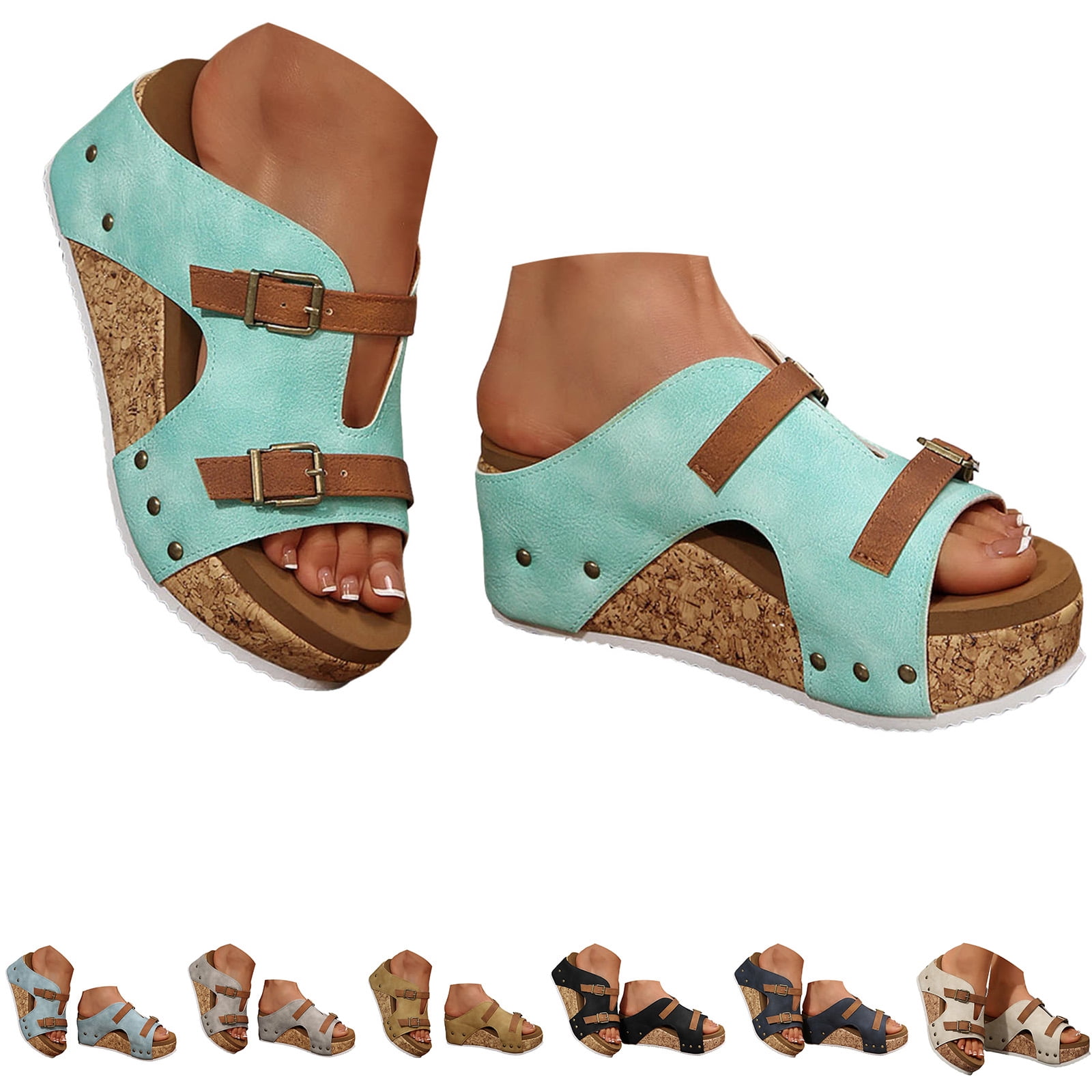 Stylago Platform Slide on Sandals for Women Comfortable Cork Footbed ...