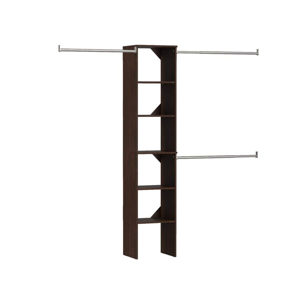 Style+ 72 in. W - 113 in. W Modern Walnut Narrow Wood Closet System ...