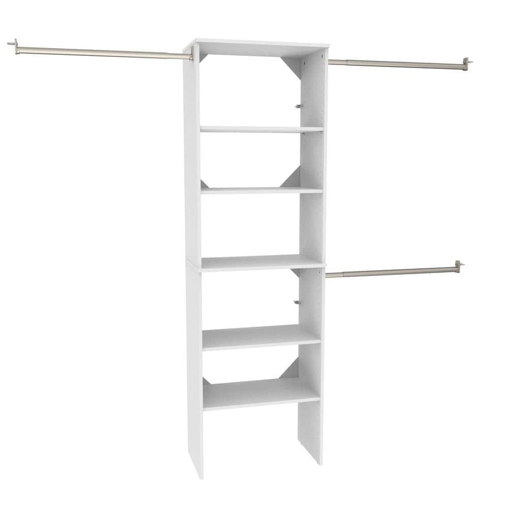 Style+ 84 in. W - 120 in. W White Tower Wall Mount 6-Shelf Wood Closet ...