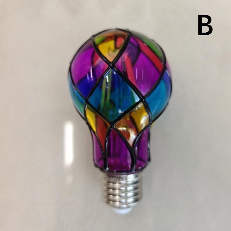 (Style B) Stained Glass Light Bulb 4W ST64 LED Light Bulb Painted Glass ...