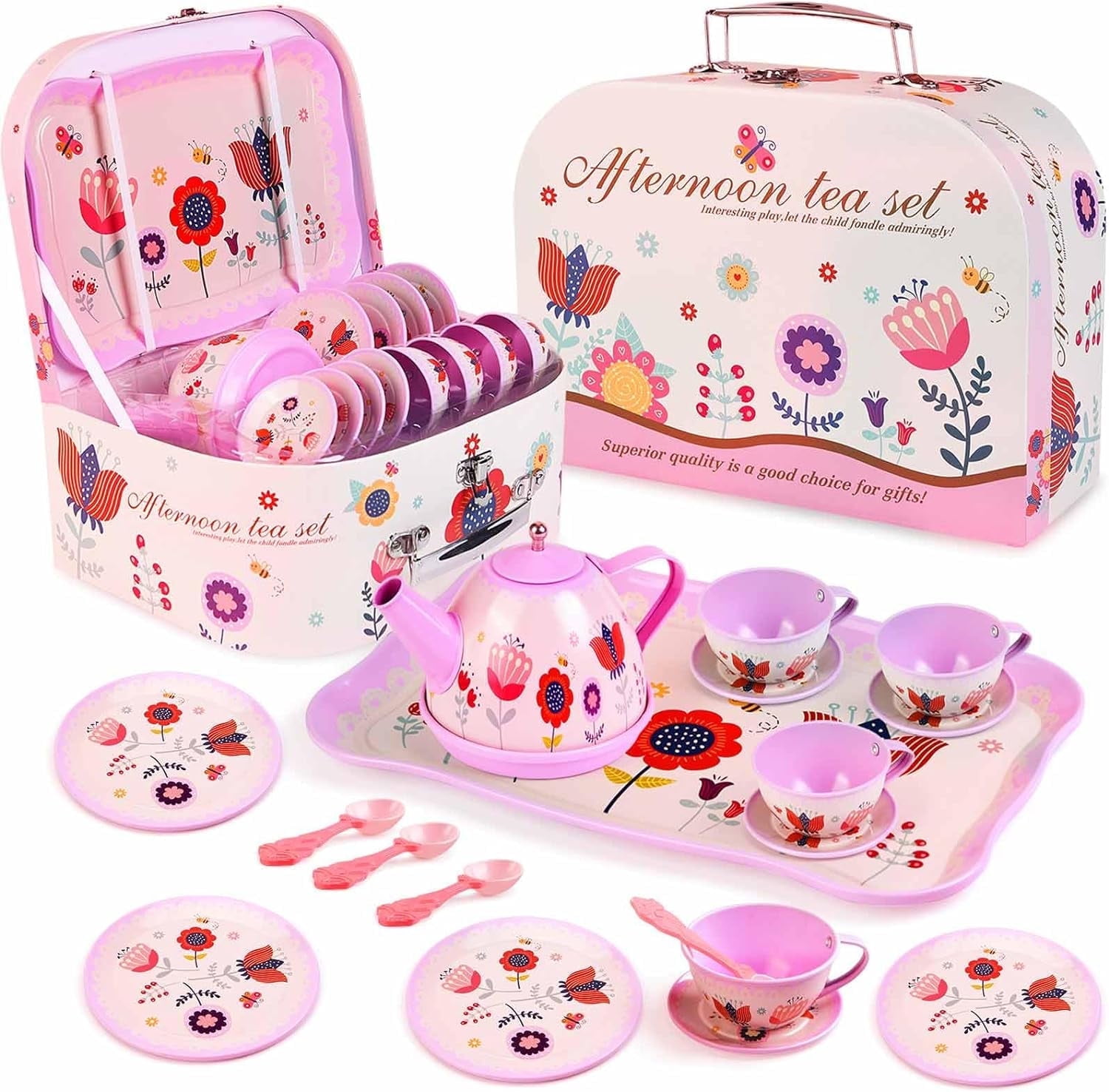 Style-Carry Kids Tea Set, Princess Toy Tea Set for Toddlers, Flower ...