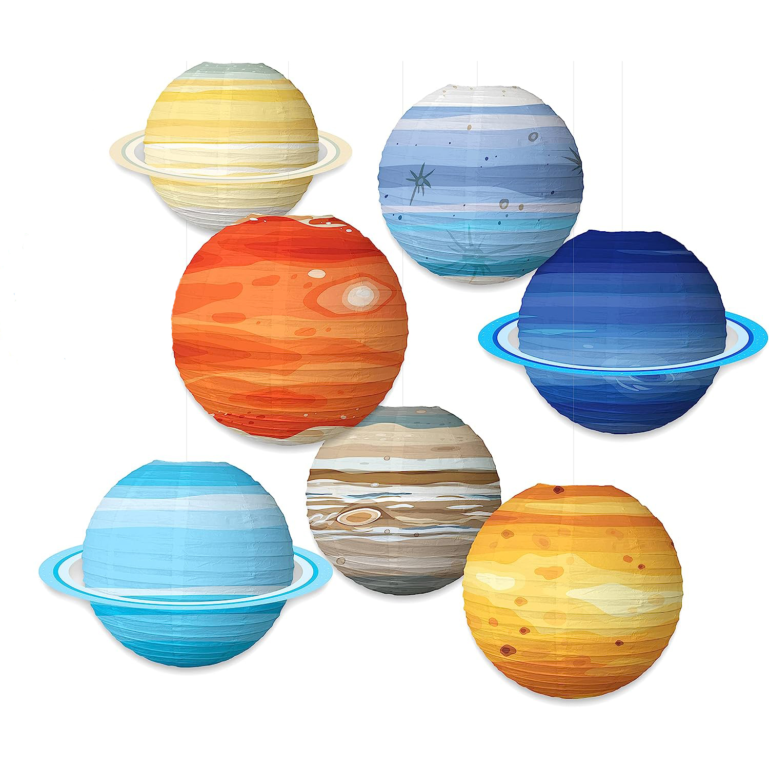 Naler 8 Pcs Planet Paper Lanterns, 12" Outer Space Party Decorations ...