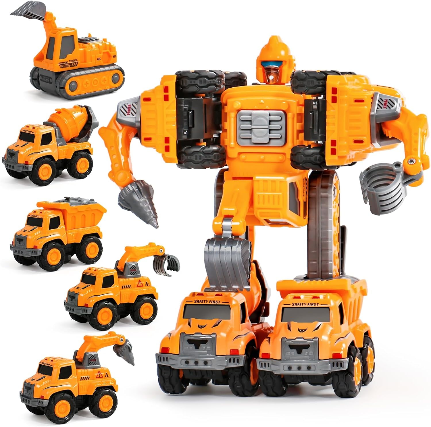 Style-Carry Transforming Robot Toy Set, 5-in-1 Construction Vehicles ...