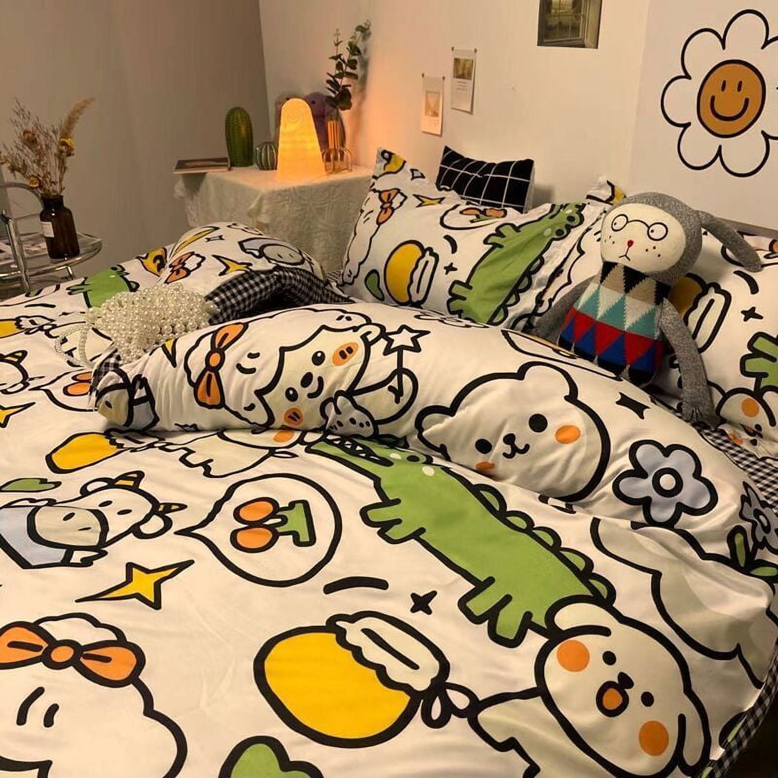 Style Cartoon Sheep Bedding Set Girls Twin Full Queen Bed Flat Sheet ...
