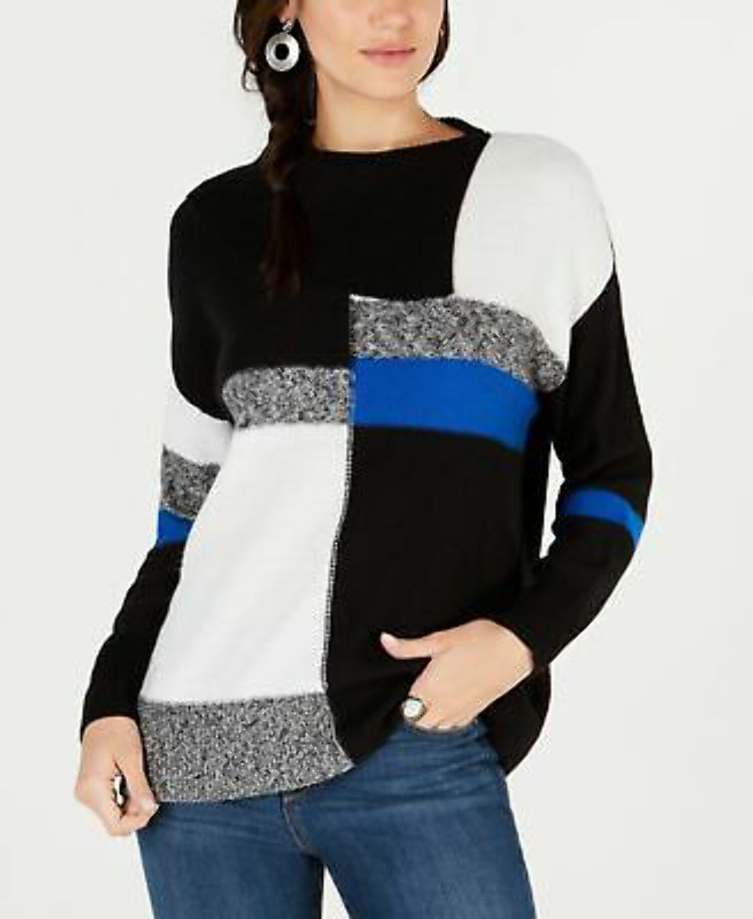 Style & Co Colorblocked Envelope-Neck Sweater, Various Sizes Title: 1X ...
