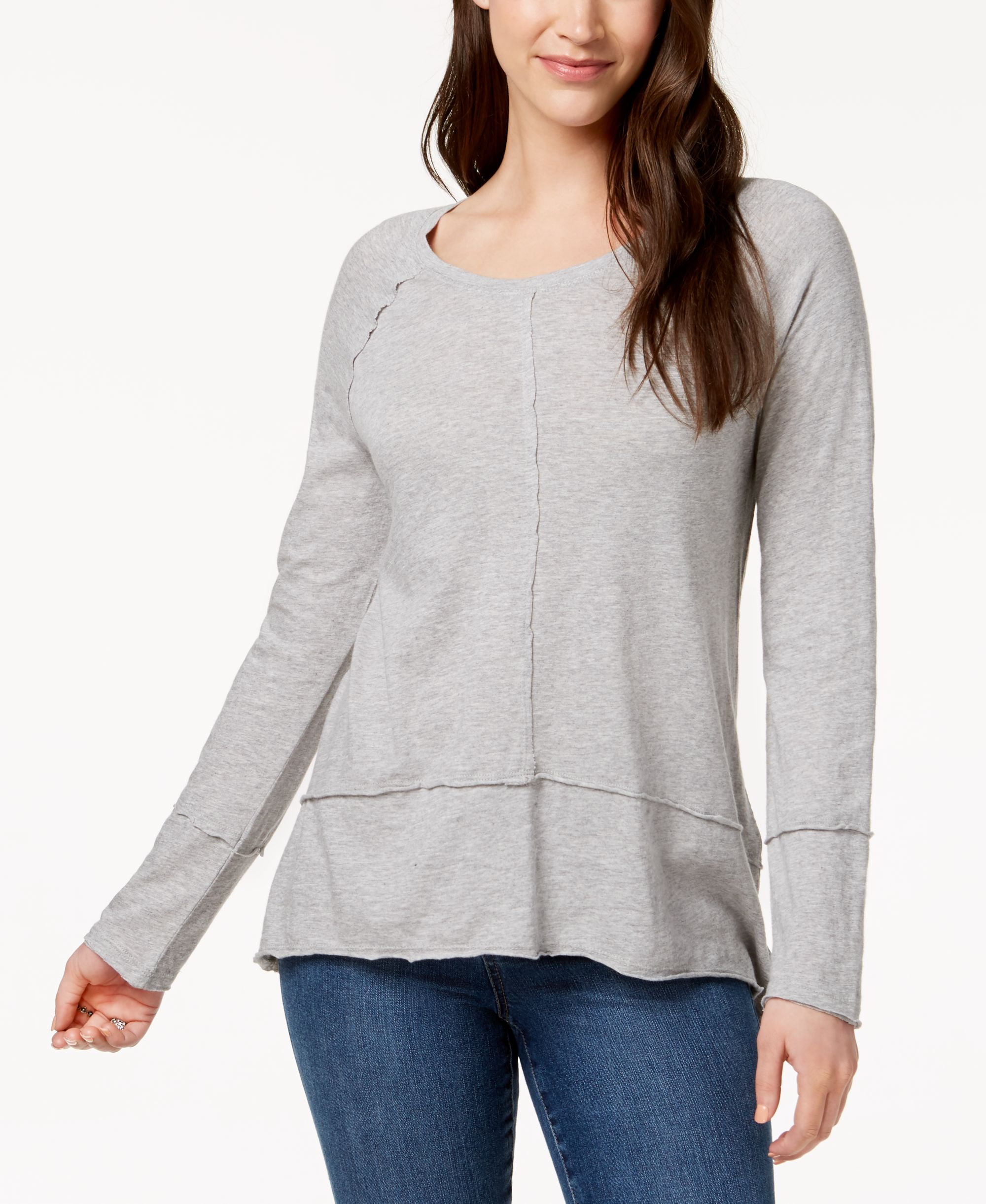 Style & Co Cotton High Low Top Light Heather Grey L - Walmart.com