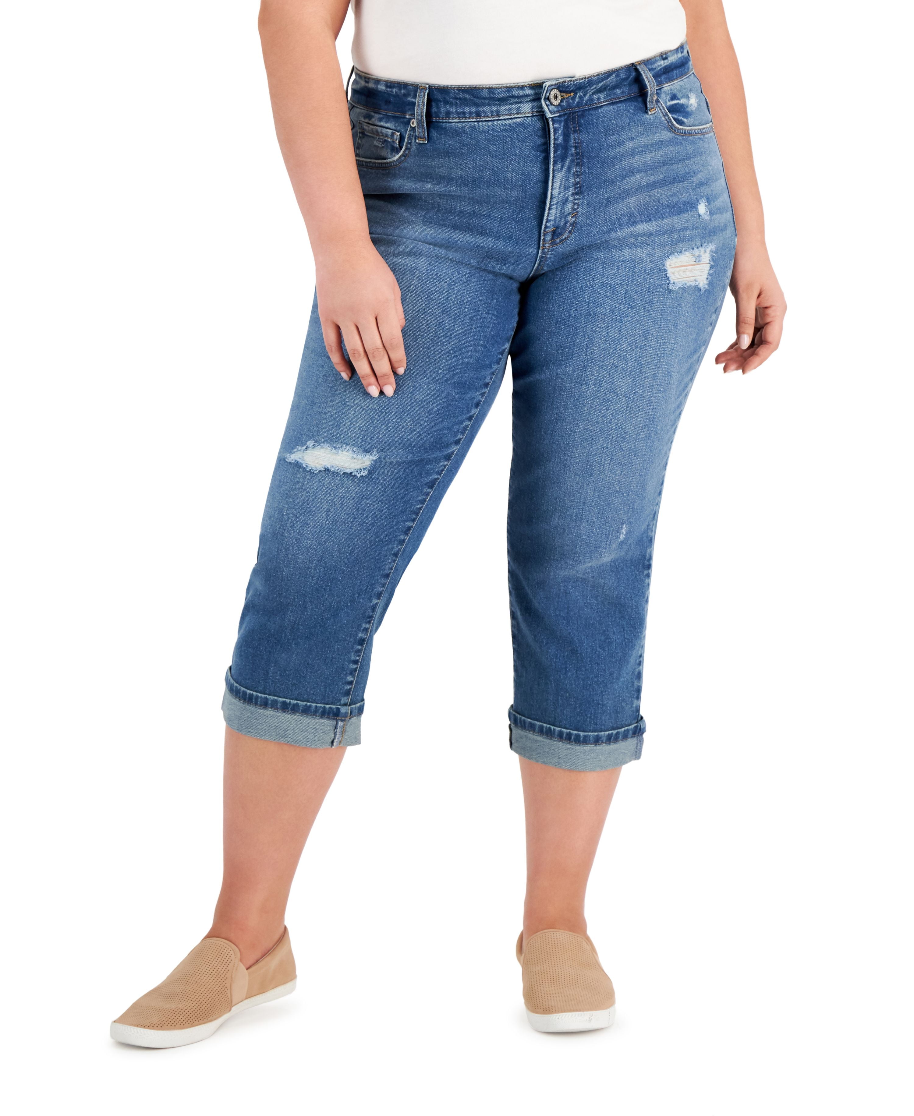 Style & Co Curvy Cuffed Capri Jeans Honeybee Wash 22W - Walmart.com