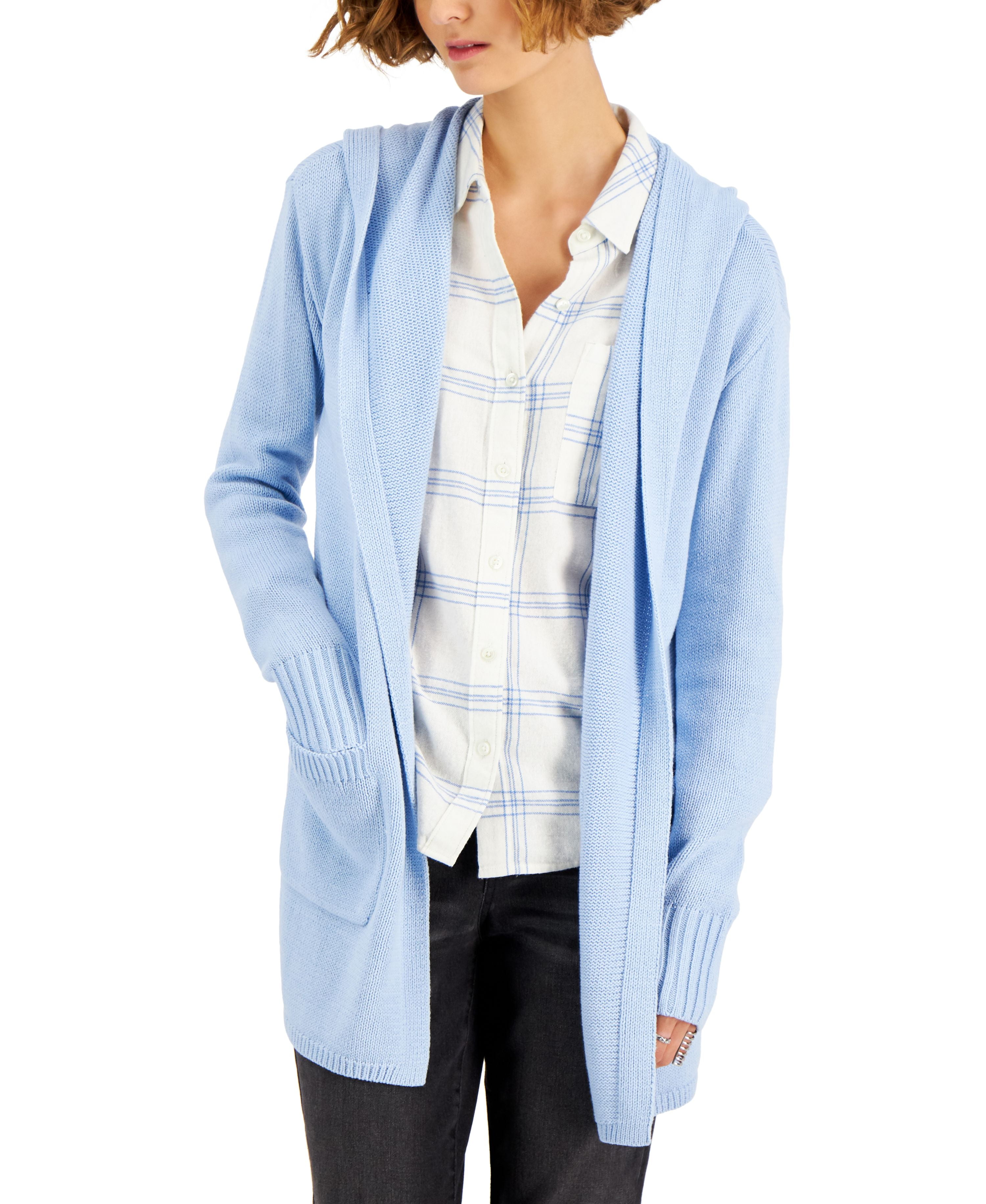 Style & Co Hooded Cardigan Foggy Blue Heather XS - Walmart.com