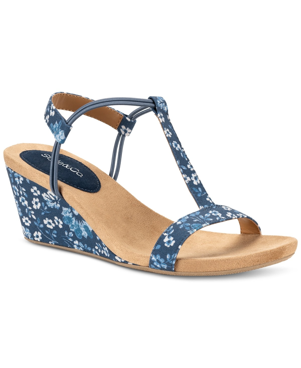 Style Co Mulan Wedge Sandals Navy Floral 5.5M - Walmart.com