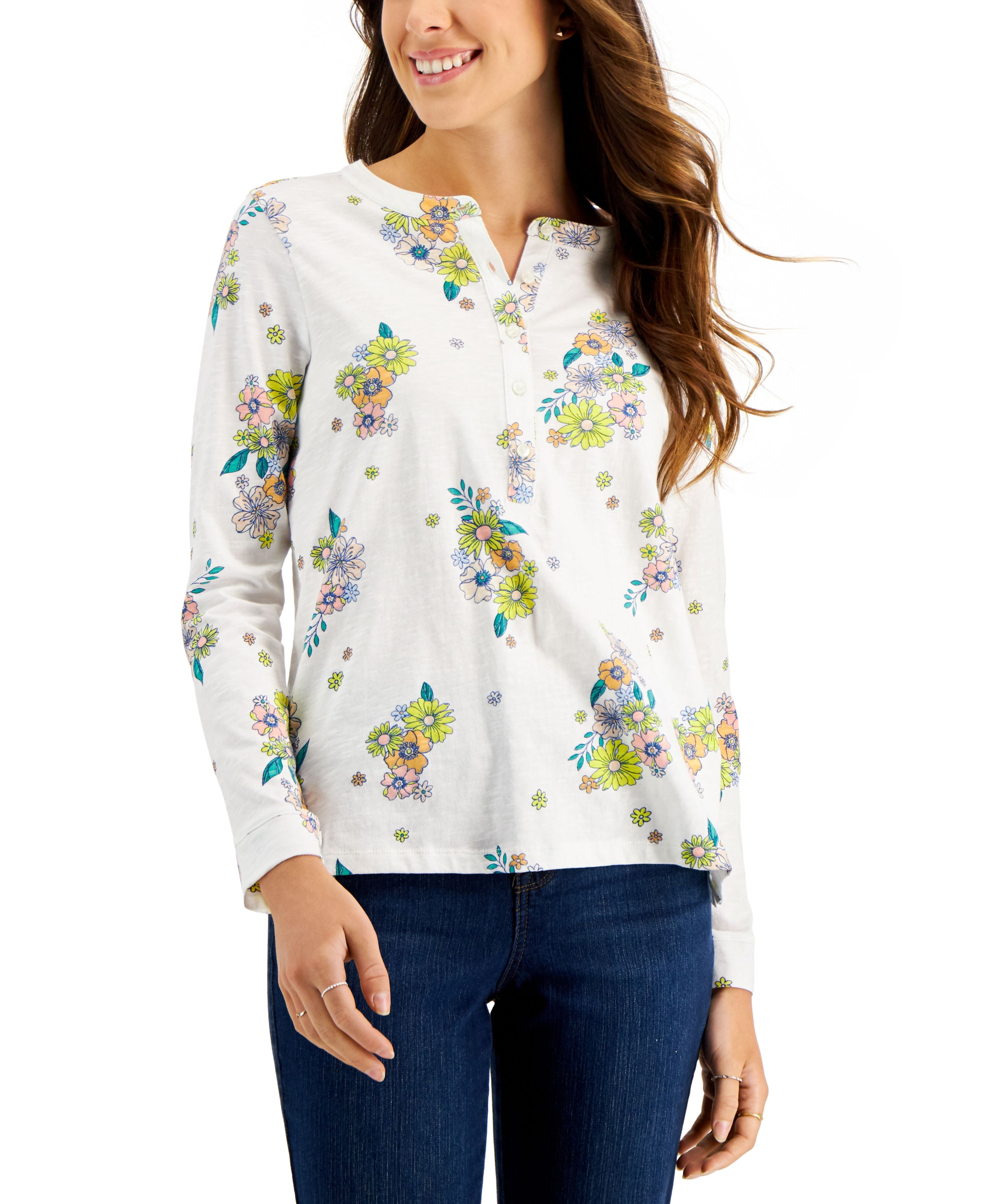 Style & Co Petite Cotton Printed Top Retro White PS - Walmart.com