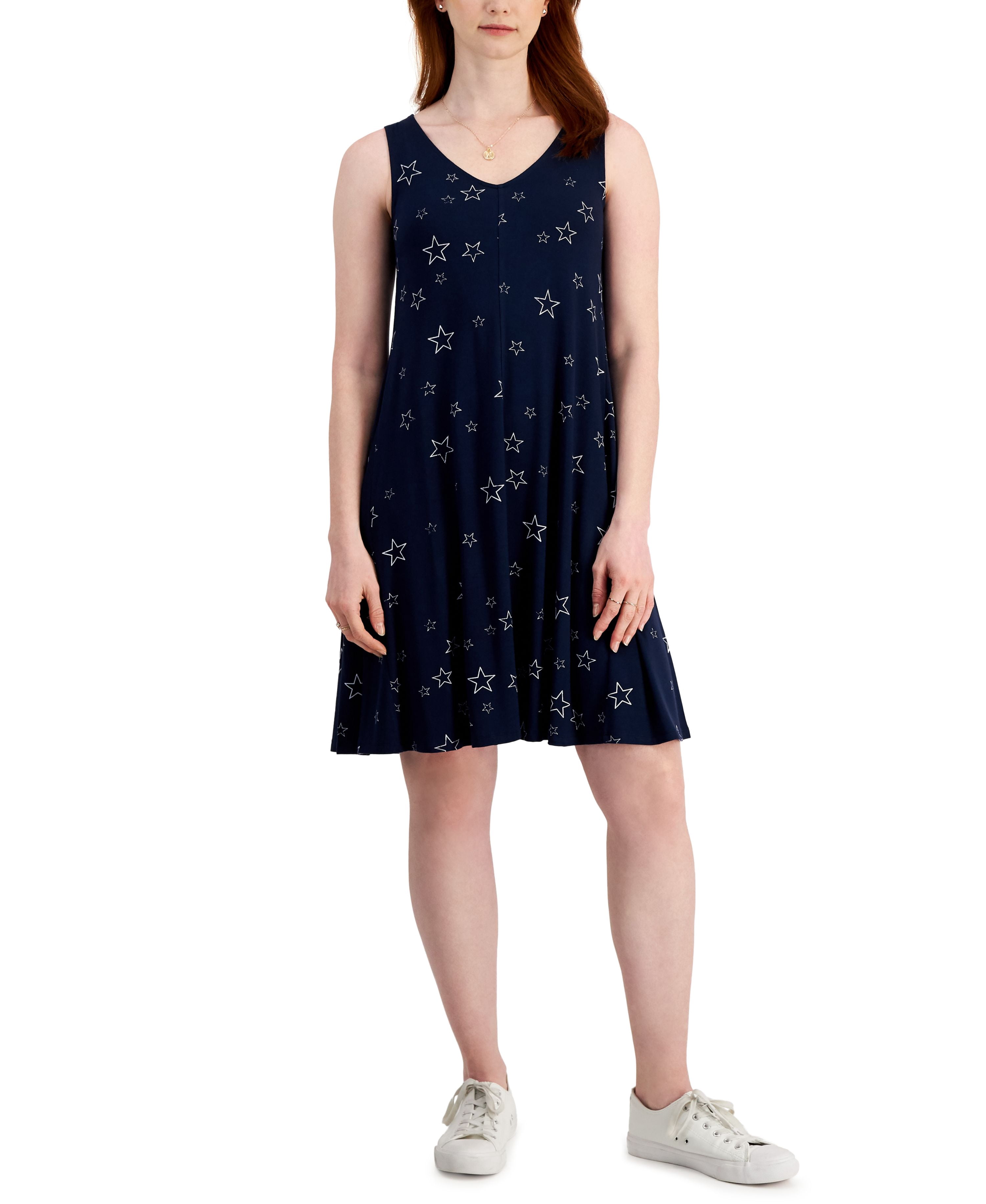 Style & Co Petite Cross-Back Swing Dress Star Spangle Indigo Blue PXS ...