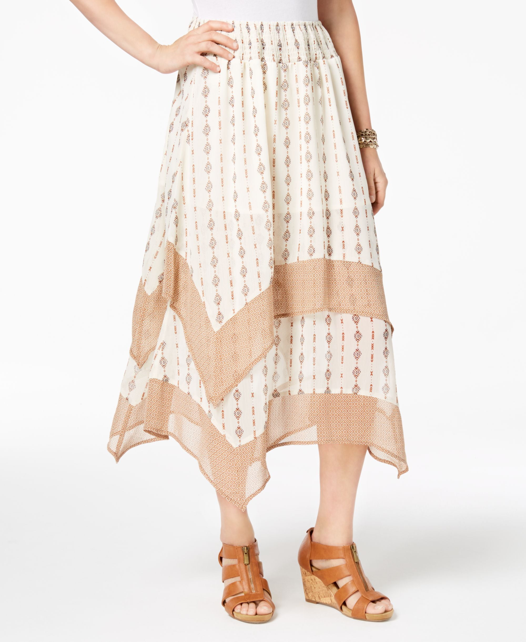 Style & Co Petite Diamond Striped Chiffon Hem Midi Skirt Diamond Stripe ...
