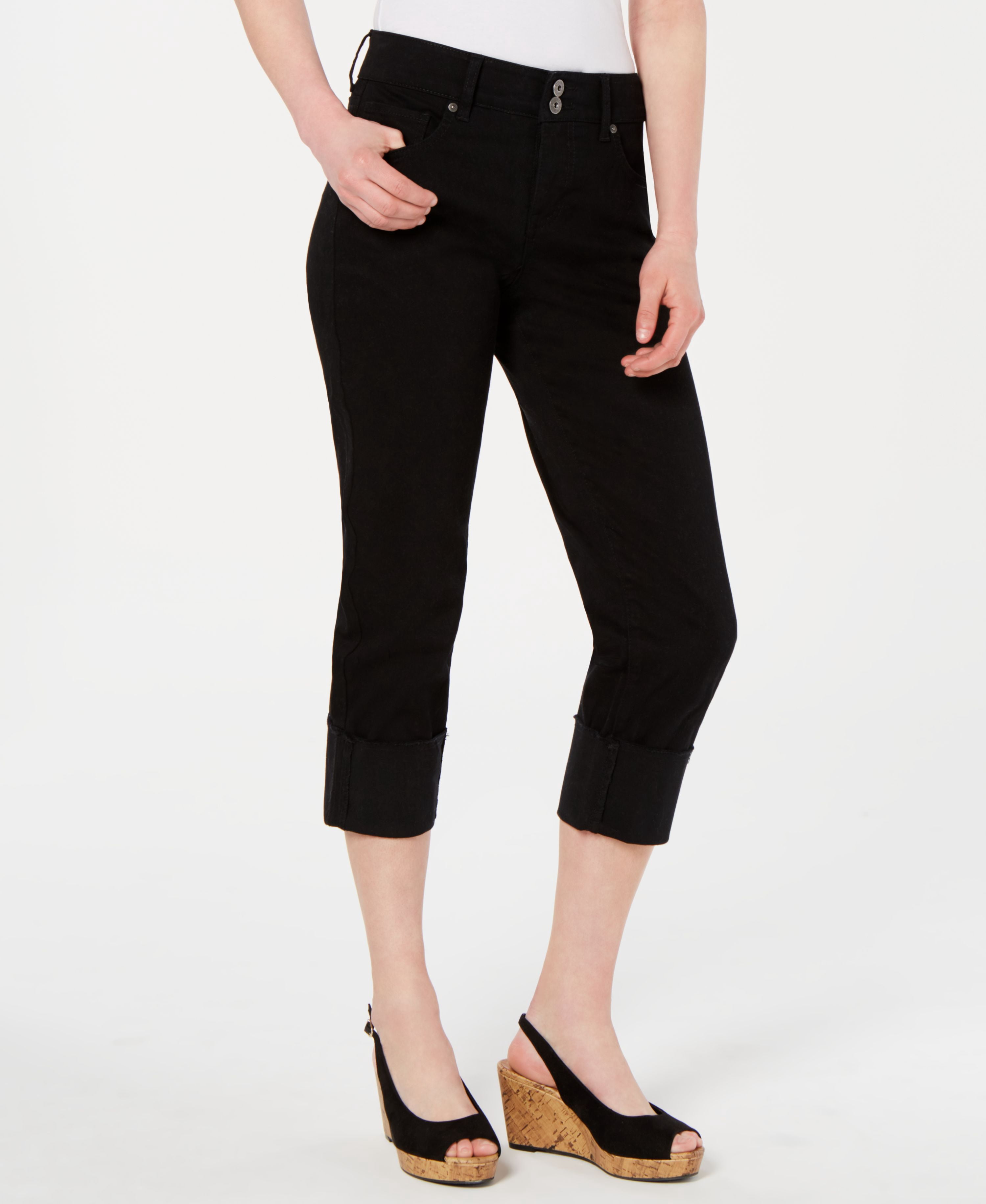 Style & Co Petite High Rise High Cuffed Capris Deep Black 16P - Walmart.com