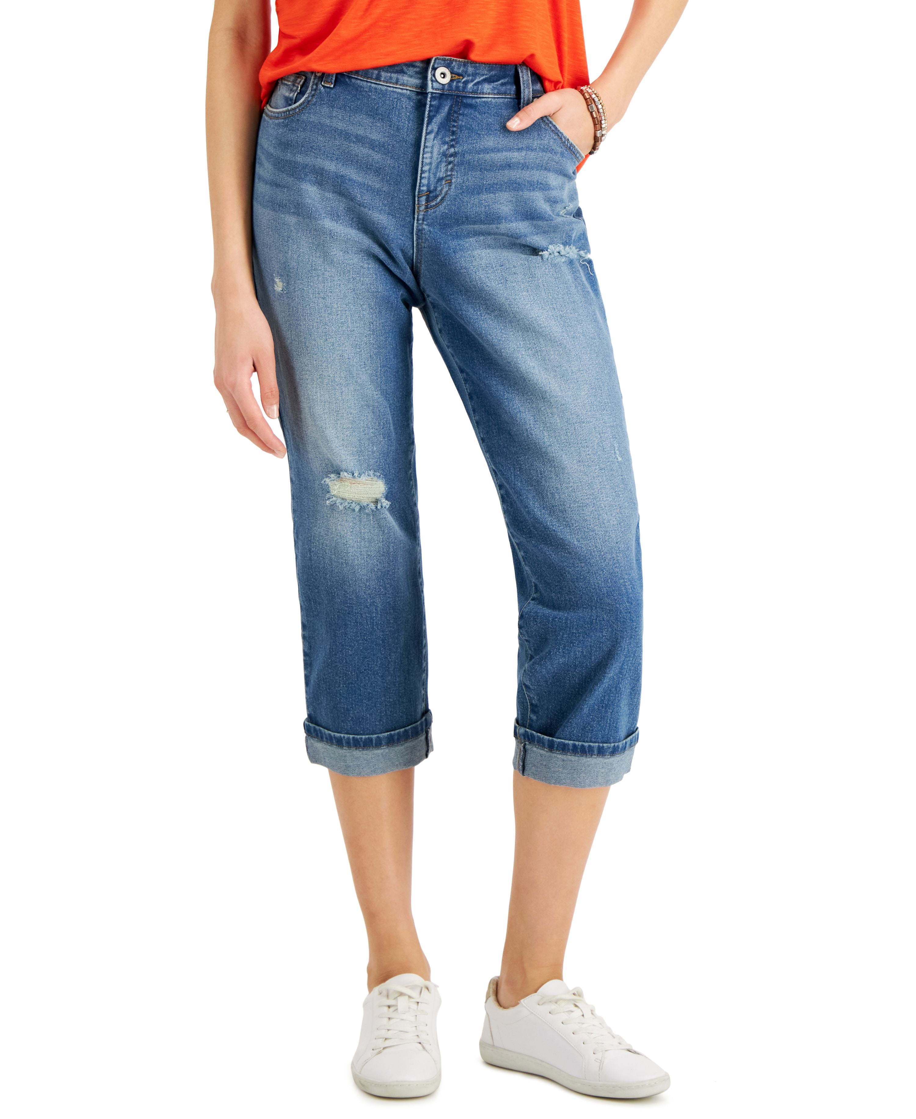 Style & Co Petite Mid Rise Curvy Roll Cuff Capri Jeans Honeybee Wash ...