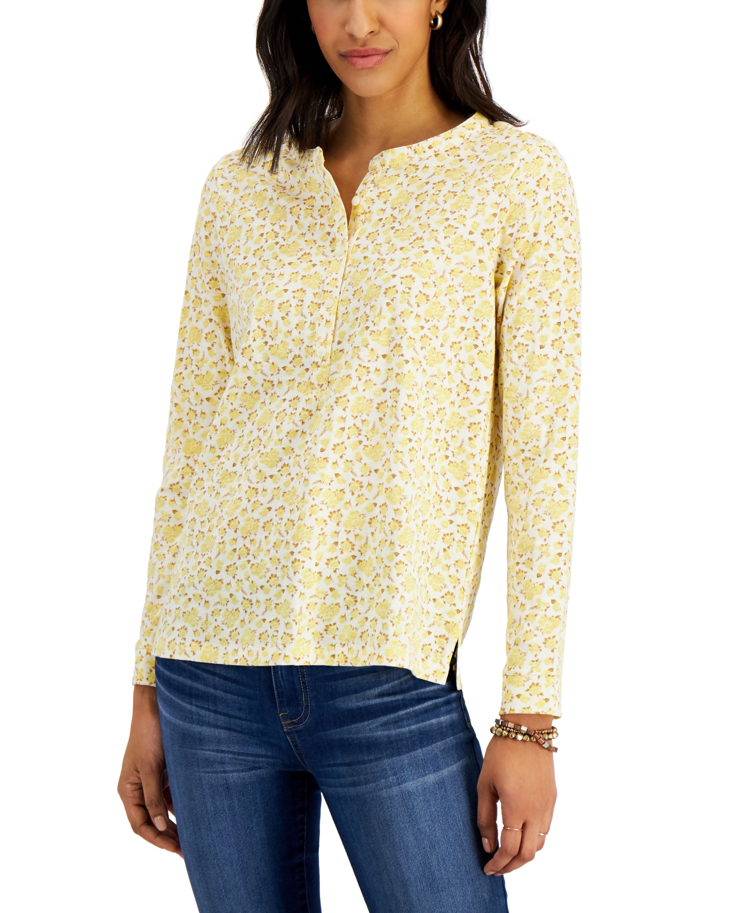Style & Co Petite Printed Cotton Knit Top Sunbeam Yellow PM - Walmart.com