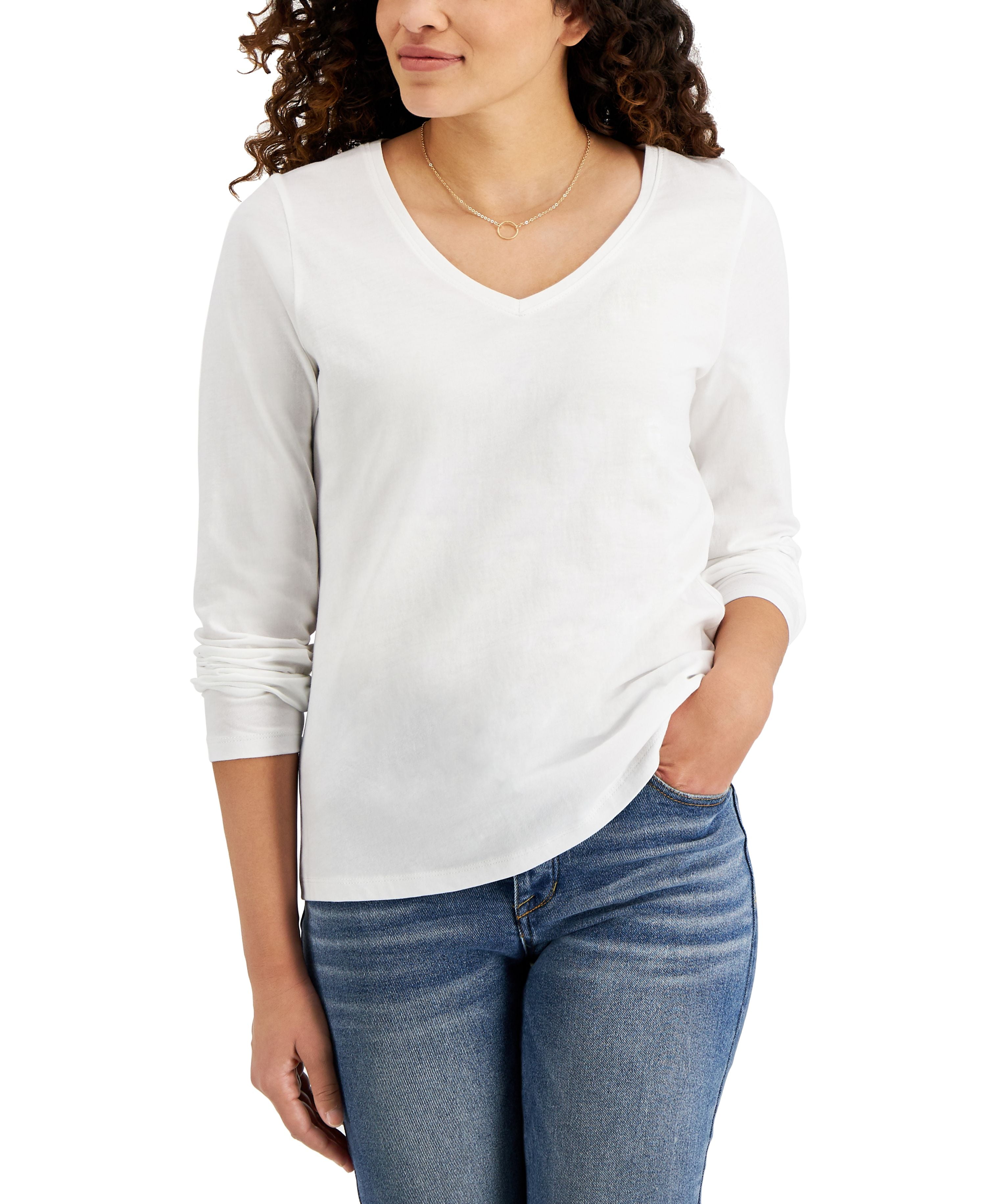 Style & Co Petite V Neck Cotton Top Bright White P2XL - Walmart.com