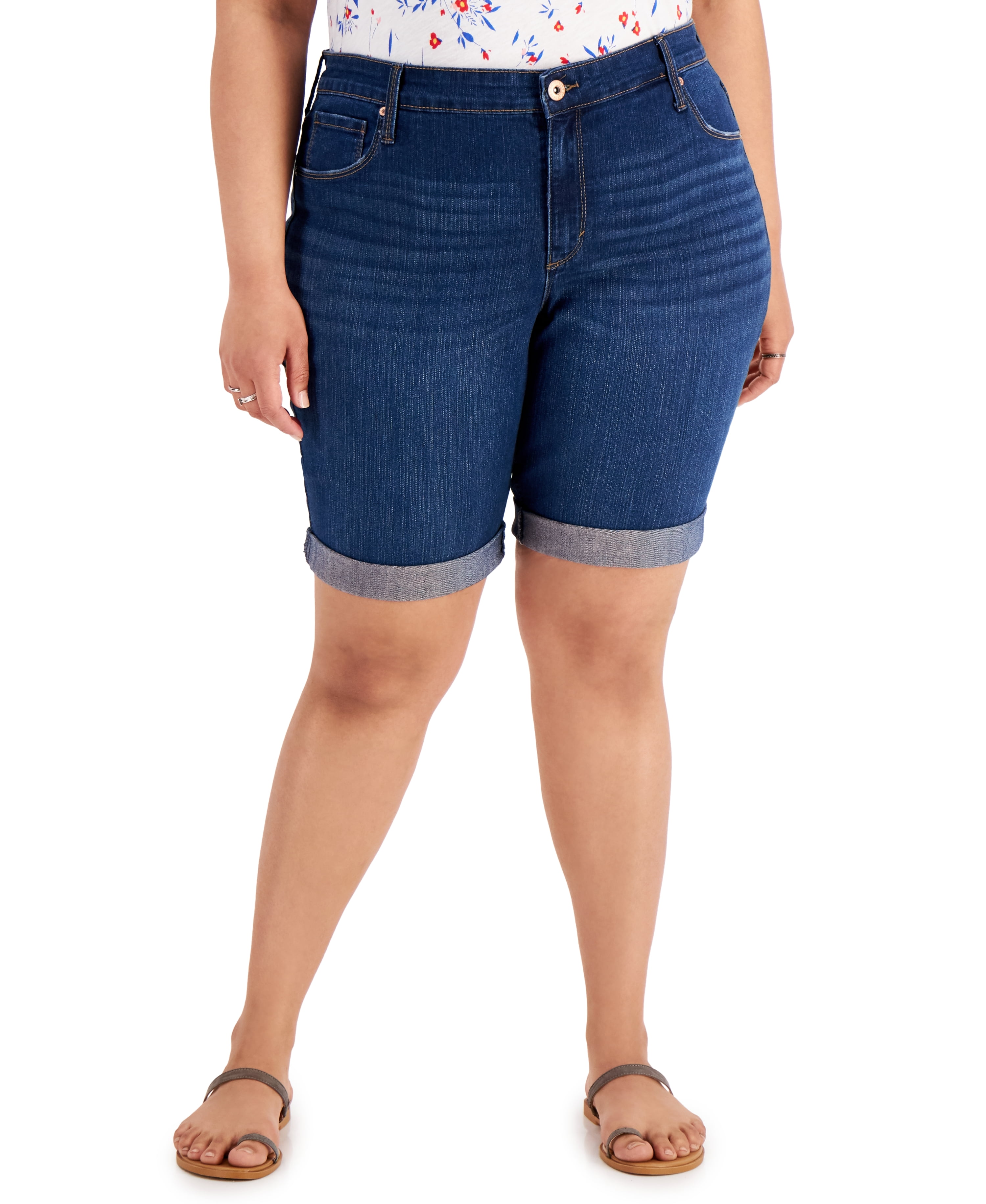 Style & Co Plus Size Cuffed Denim Bermuda Shorts Amarillo 14W - Walmart.com