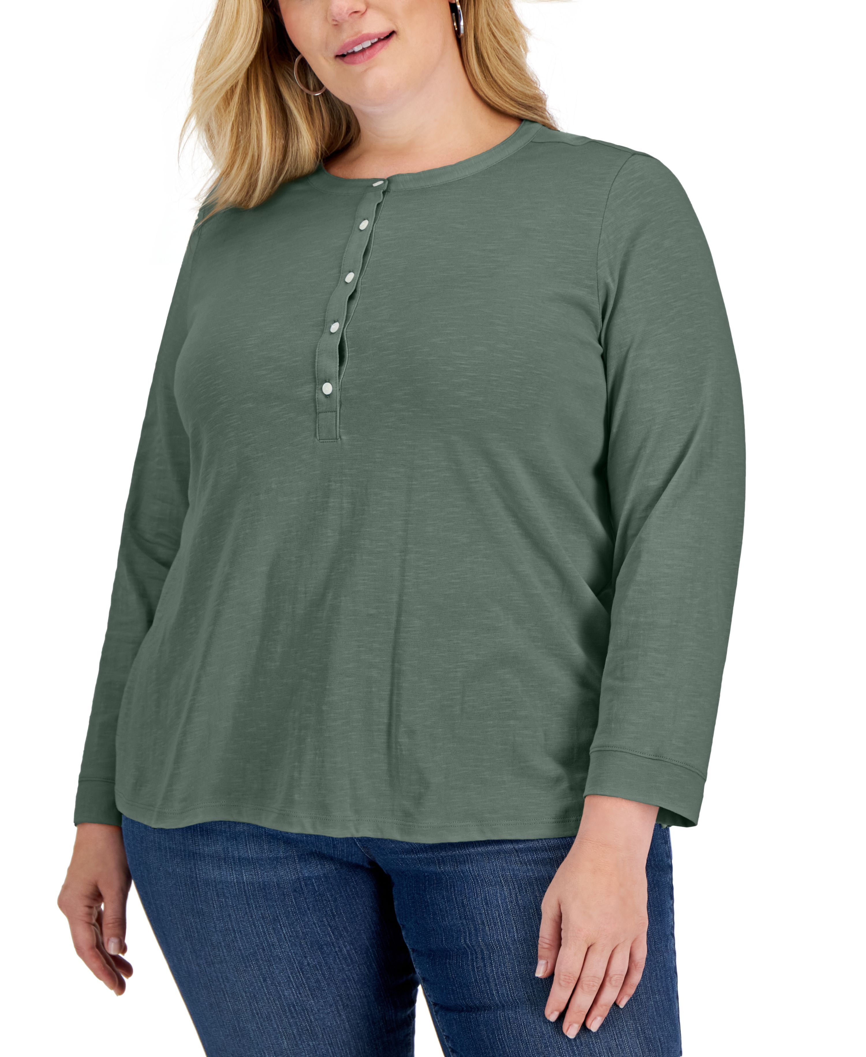 Style & Co Plus Size Henley Top New Pale Sage 1X - Walmart Business ...