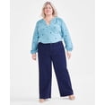 Style & Co. Plus Size High-Rise Wide-Leg Twill Pants Industrial Blue ...
