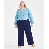 Style & Co. Plus Size High-Rise Wide-Leg Twill Pants Industrial Blue ...