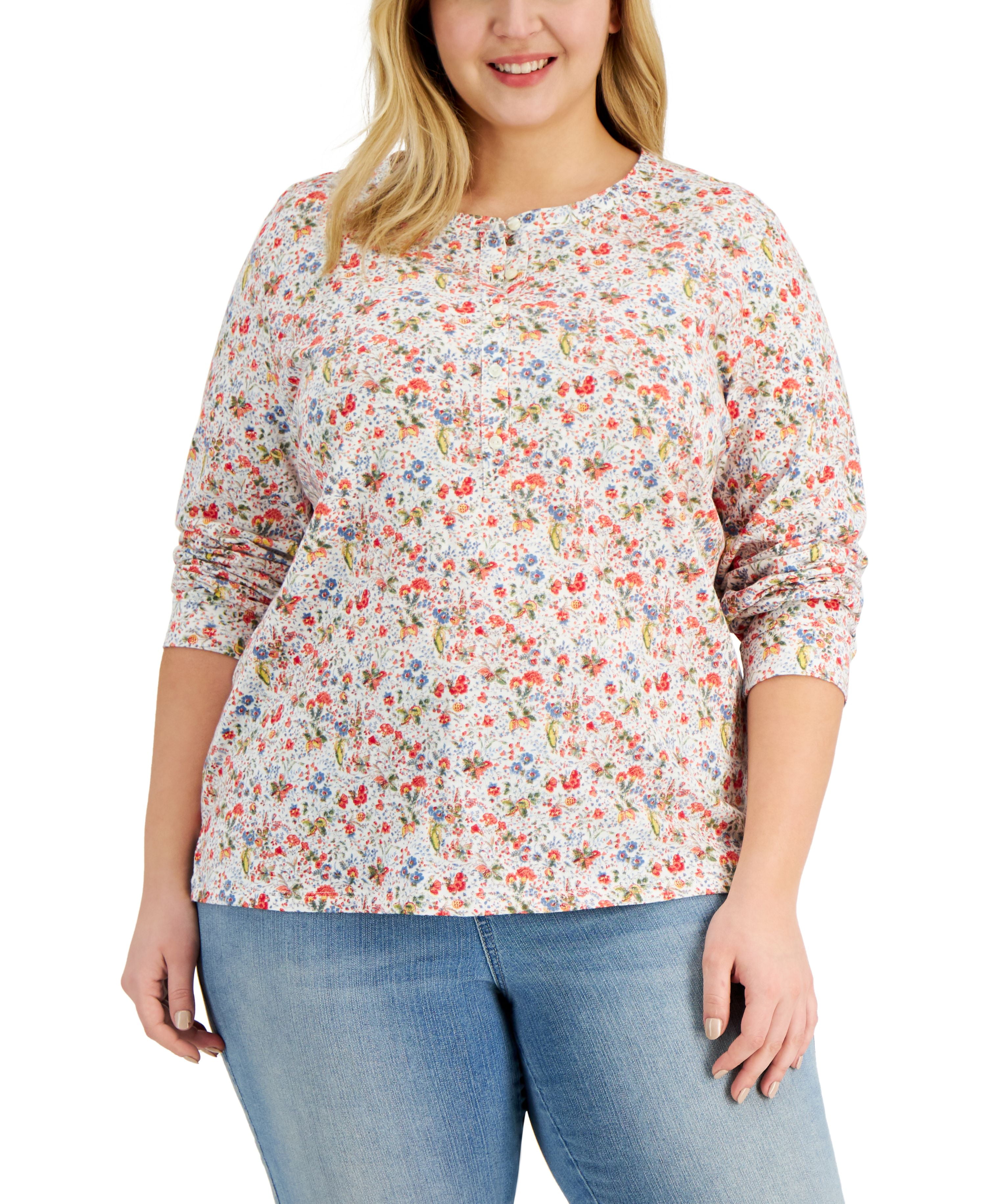 Style & Co Plus Size Knit Henley Top White Meadow 1X - Walmart.com