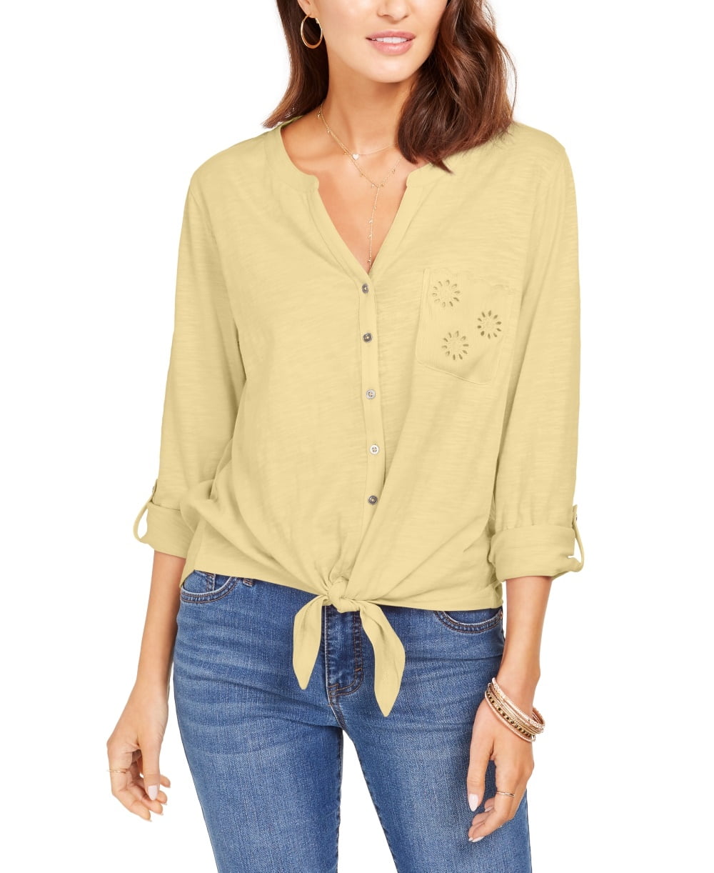 Style & Co Women's Eyelet-Pocket Tie-Front Top Yellow Size XX Large ...