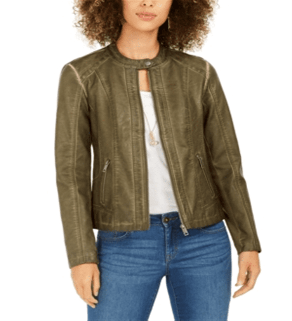 Style & Co Women's Perforated Garment Dyed Faux Leather Jacket Green ...