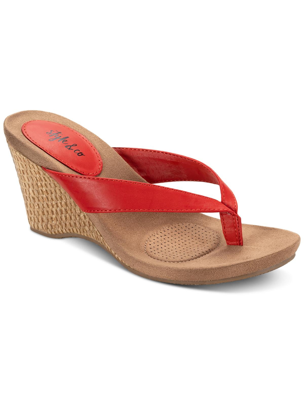 Style & Co. Womens Chicklet Faux Leather Thong Wedge Sandals - Walmart.com