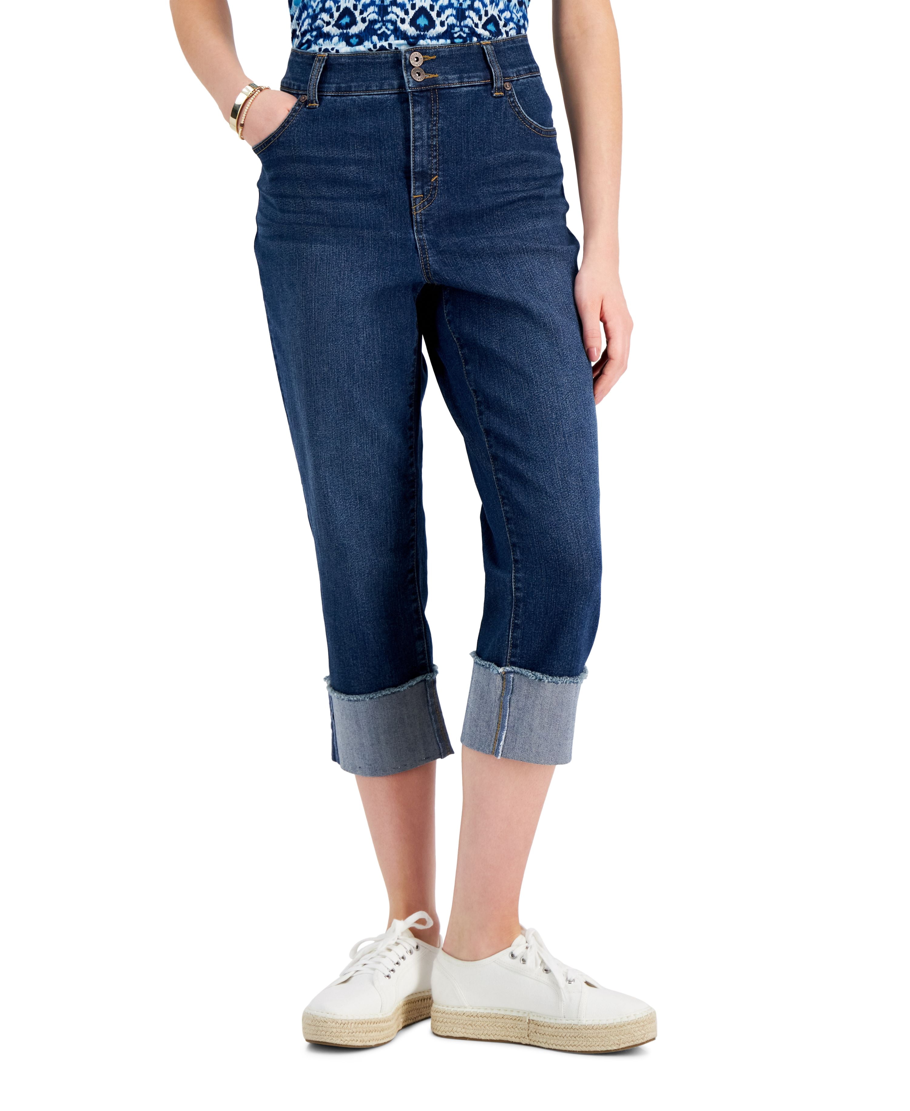 Style & Co Womens High Cuffed Capri Jeans Evans Wash 16 - Walmart.com