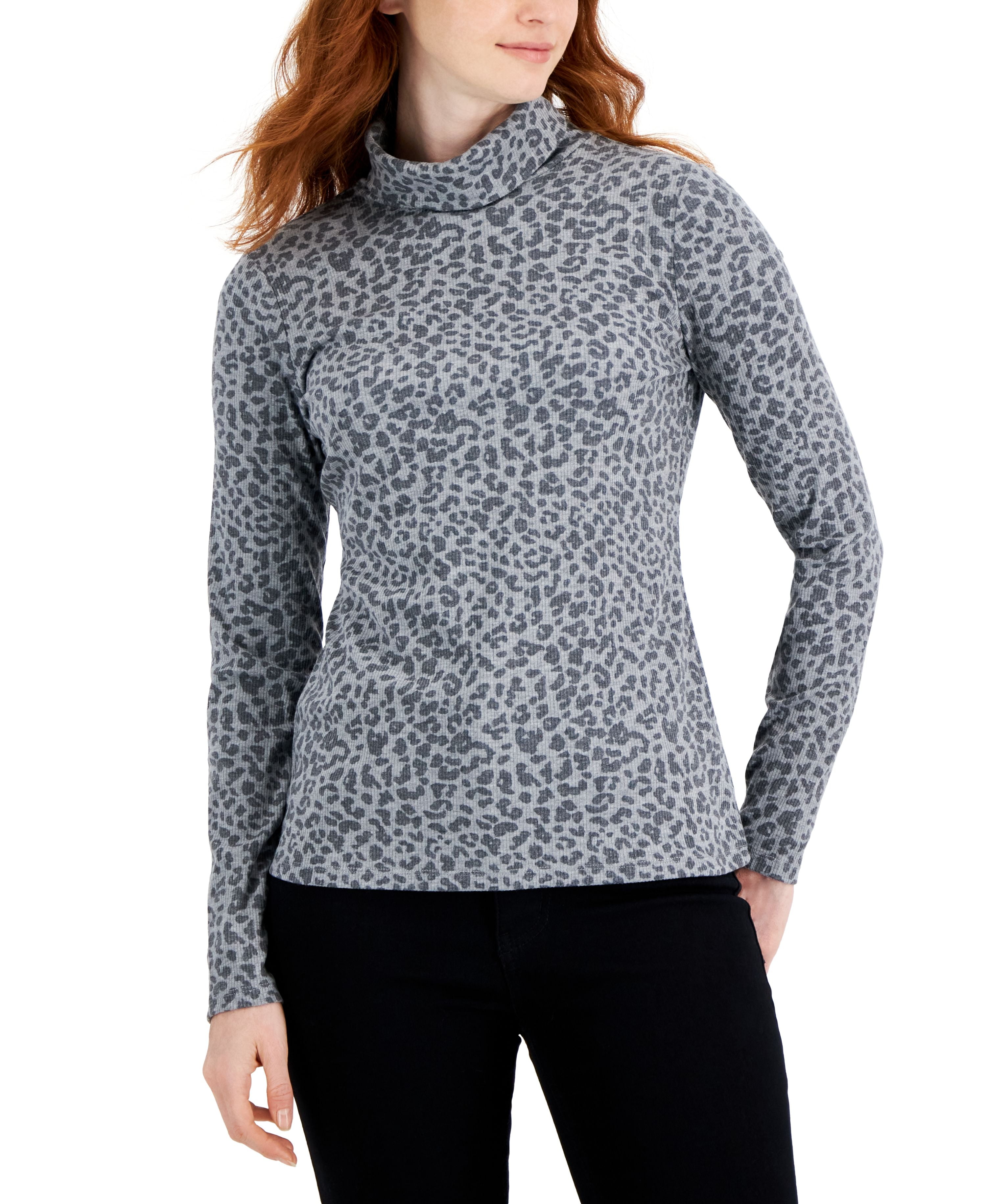 Style & Co Womens Leopard Turtleneck Sweater Heather Leopard XL ...