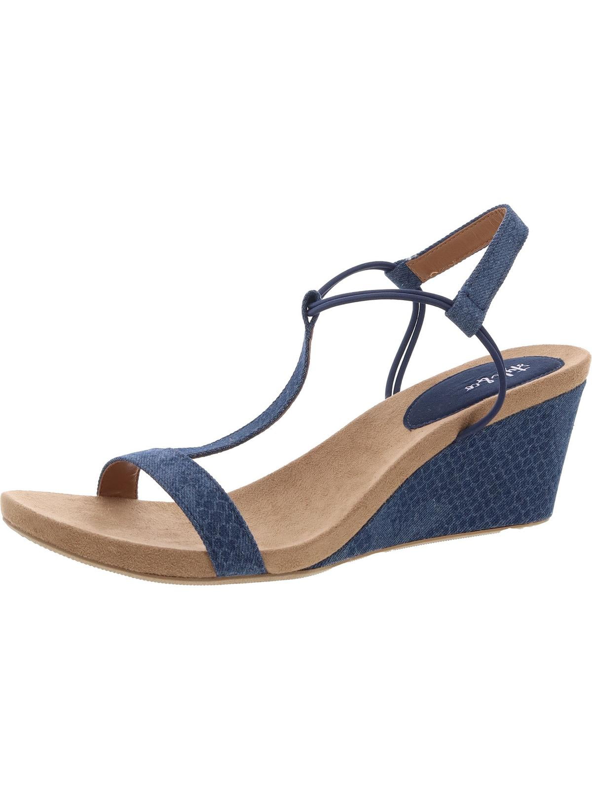 Style & Co. Womens Mulan Solid Denim Wedge Sandals - Walmart.com