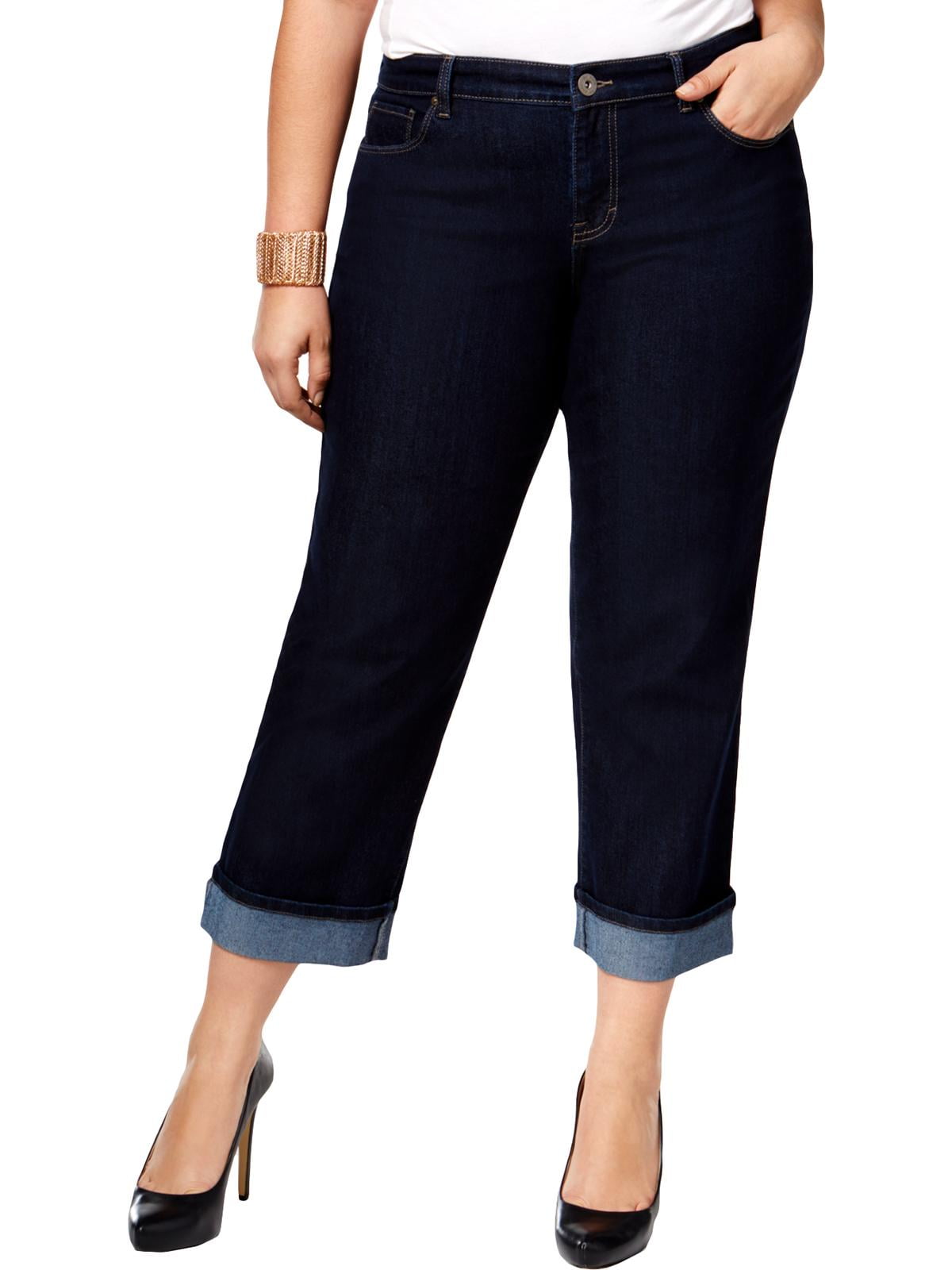 Style & Co. Womens Plus Cuffed Dark Wash Capri Jeans Blue 16W - Walmart.com