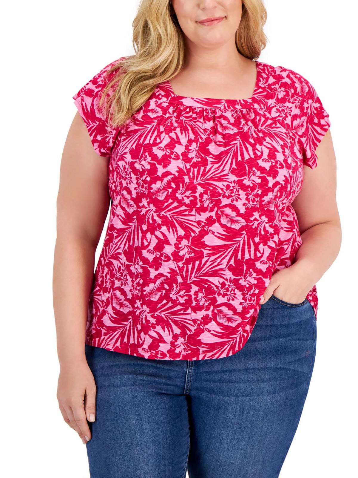 Style & Co Plus Size Square Neck Flutter Sleeve Top Sangria Wine 3X ...