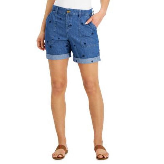 Style & Co Womens Roll Cuff Embroidered Denim Shorts Motif Chambray 18 ...