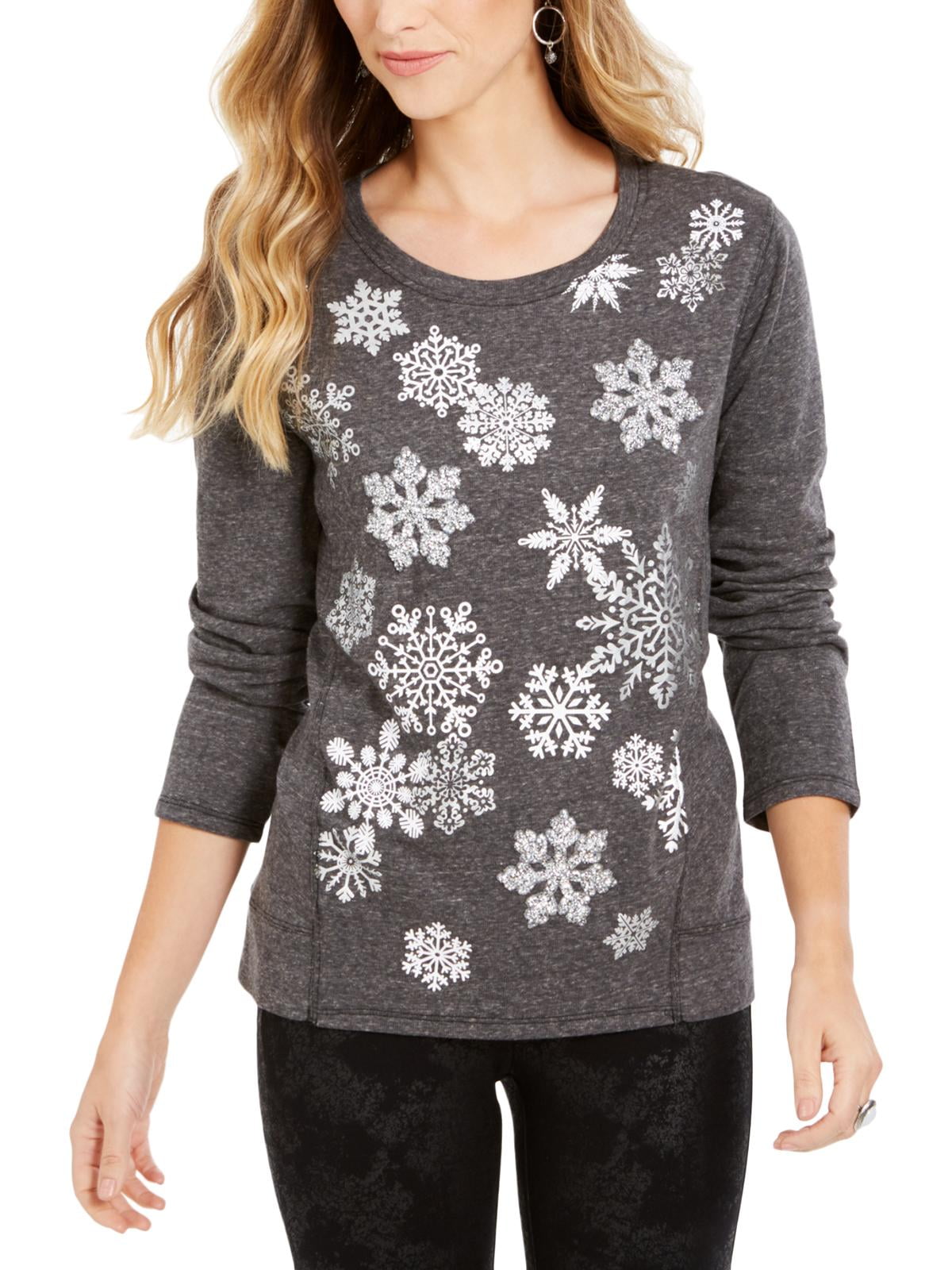 Style & Co. Womens Snowflake Graphic Heathered Sweatshirt - Walmart.com