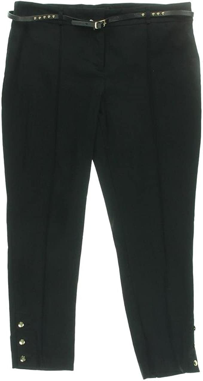 Style & Co Womens Straight Leg Belted Button Hem Pants - Walmart.com