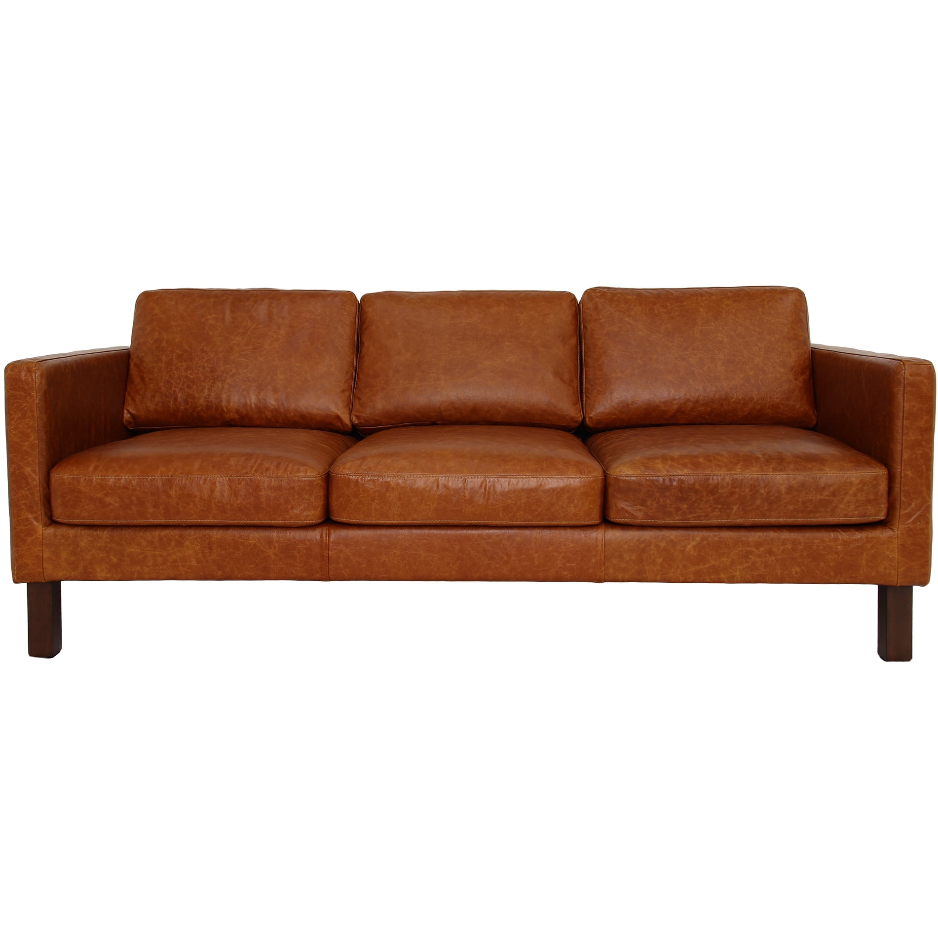 Style Cognac Leather 3 , Mid-century Modern, Foam Filled Back Cushions ...