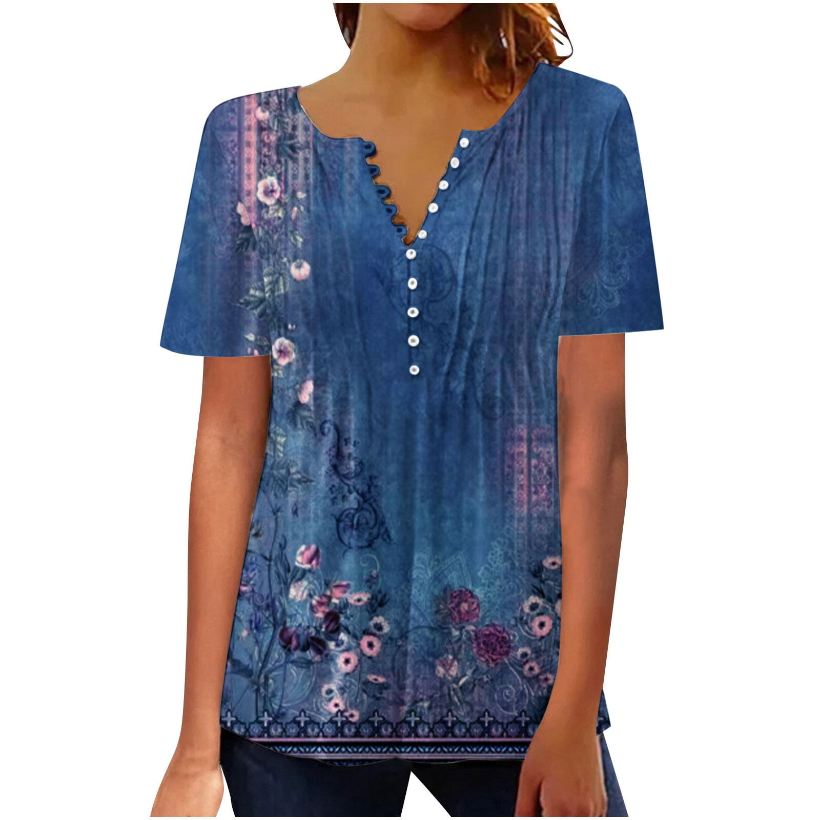 Style Deals Oalirro Summer Floral Blue Blouse for Women, Ladies Blue ...
